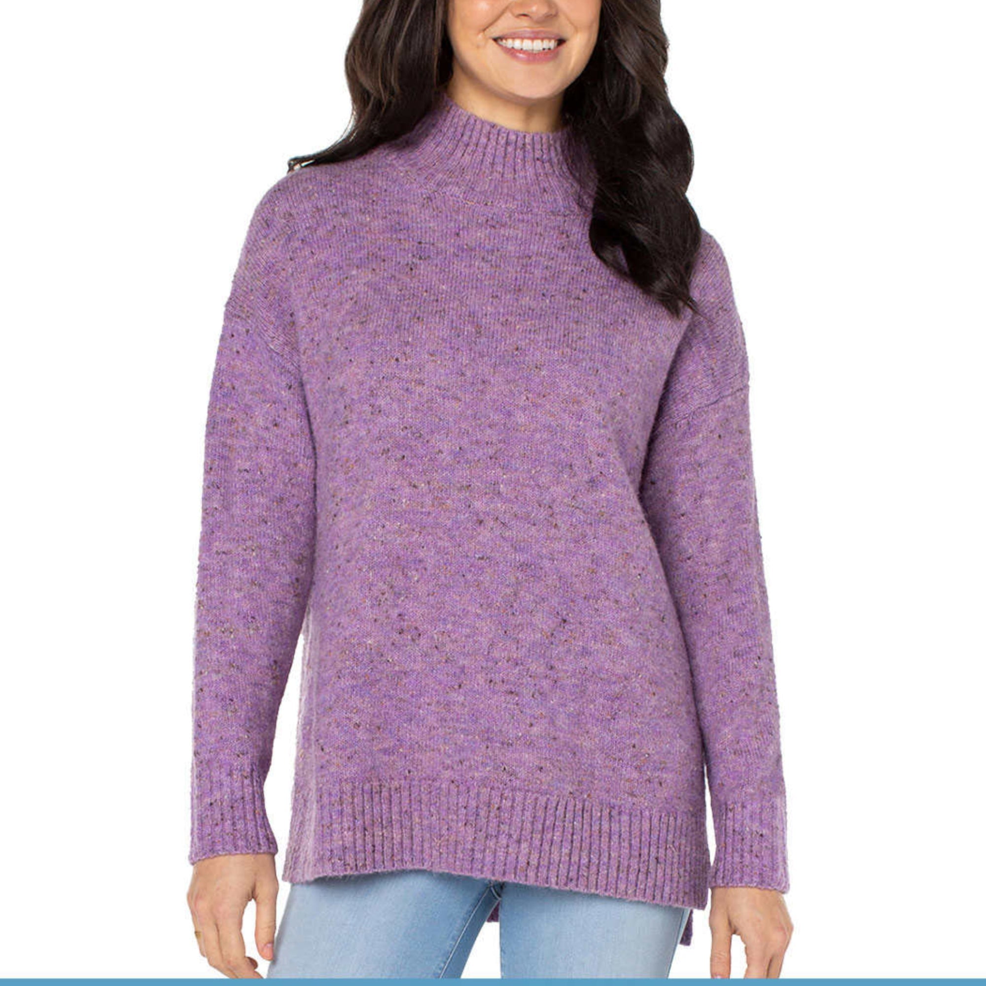 Well Worn Women's Mock Neck High Low Hem Cozy Soft Nep Yarn Sweater ...