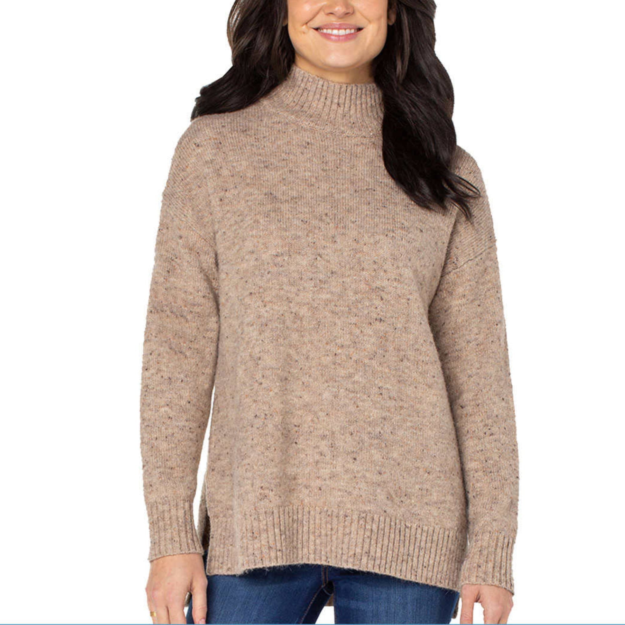 Well Worn Women's Mock Neck High Low Hem Cozy Soft Nep Yarn Sweater-Tan / 3X - Walmart.com