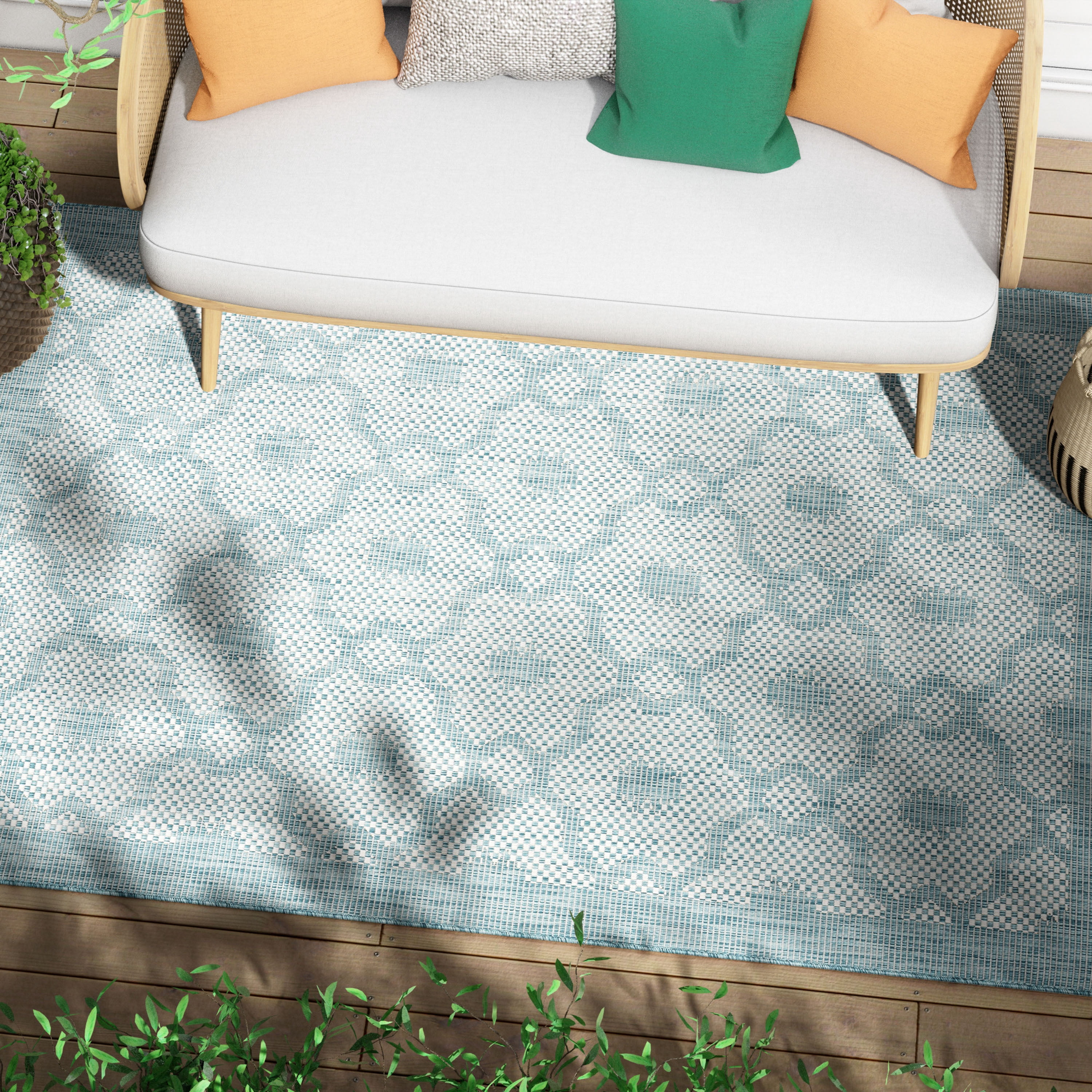 Well Woven 8' x 10' Light Blue Trellis Outdoor Rug - Walmart.com