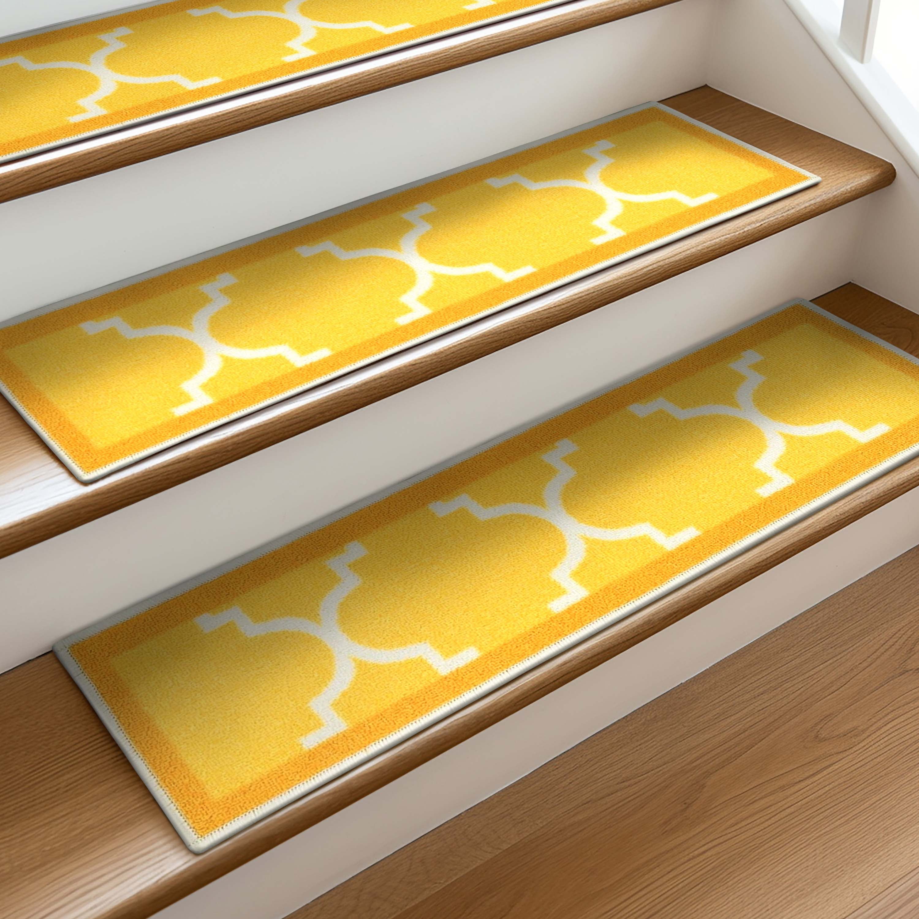 Well Woven 9" x 31" Stair Tread [Set of 7] Gold Brooklyn Trellis ...