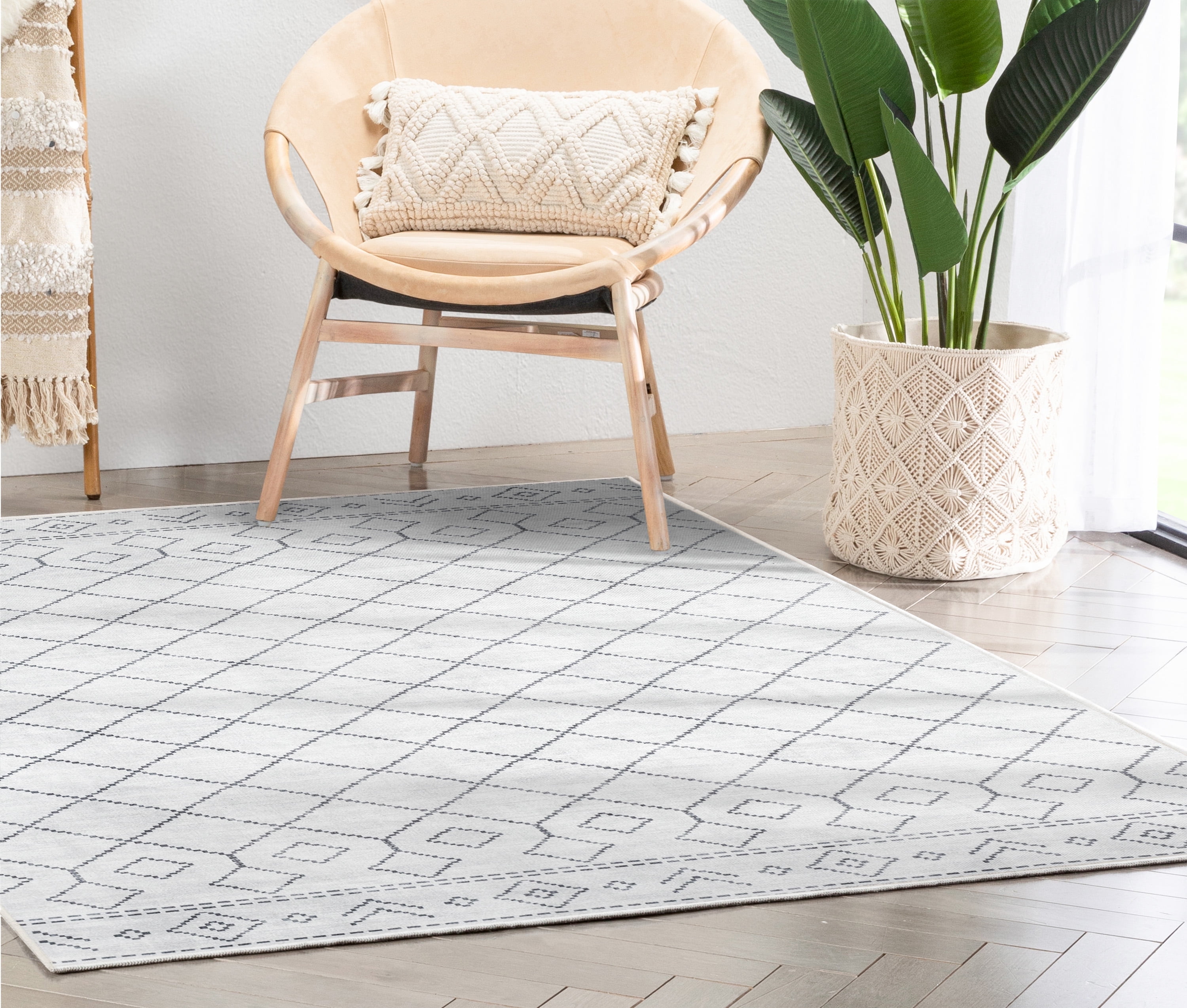 Well Woven Apollo Anastasia Moroccan Trellis Ivory Grey Flat Pile Easy ...