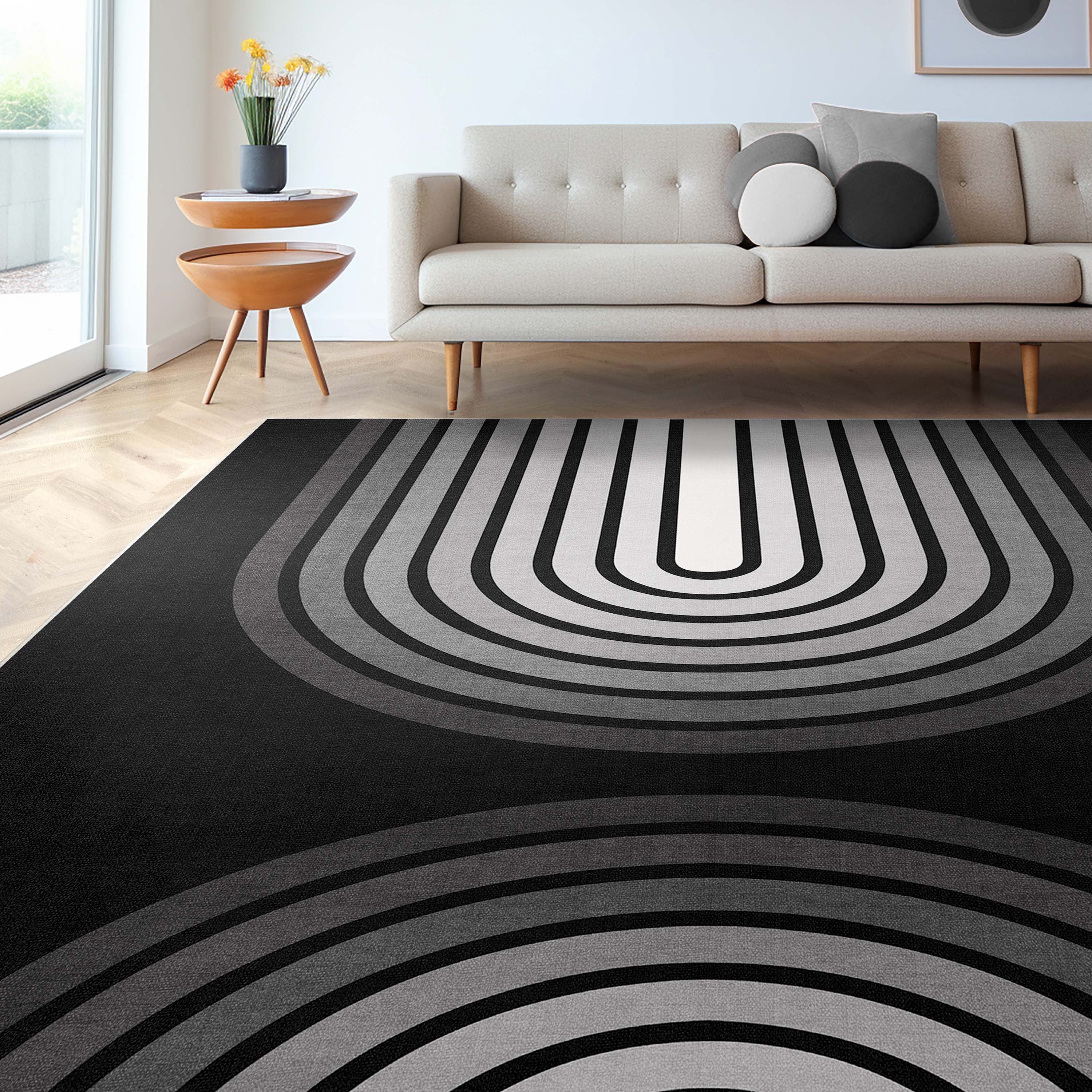 Well Woven Apollo Duo Arch Mid-Century Modern Black Flat Pile Easy to ...