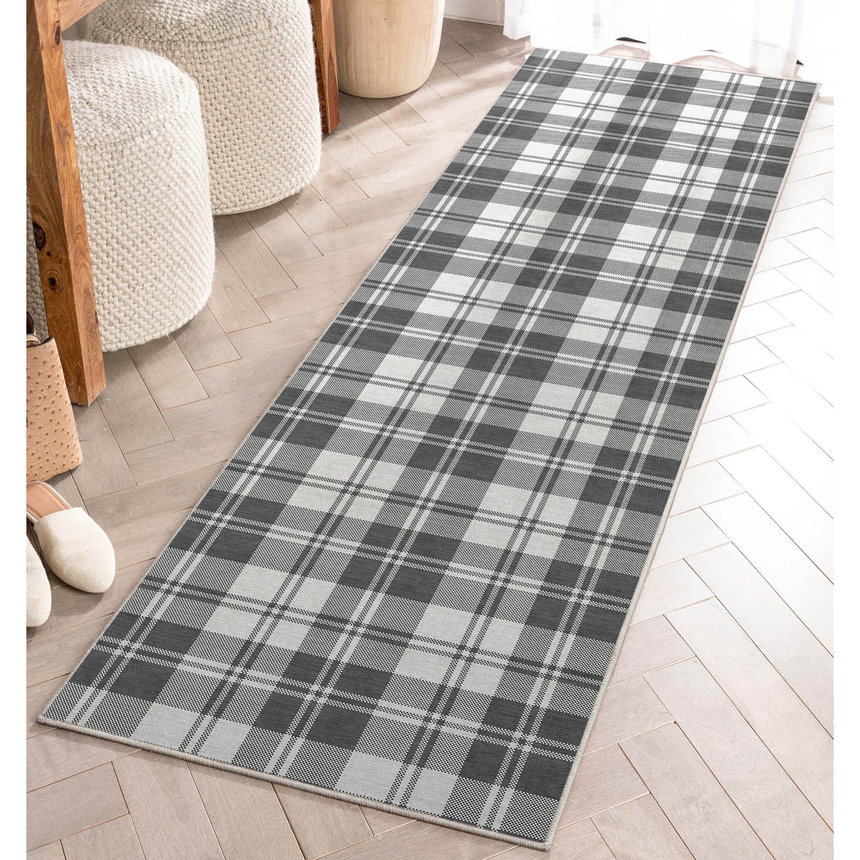 Well Woven Apollo Plaid Grey Runner Rug 2'3 x 7'3 Stain-Resistant ...