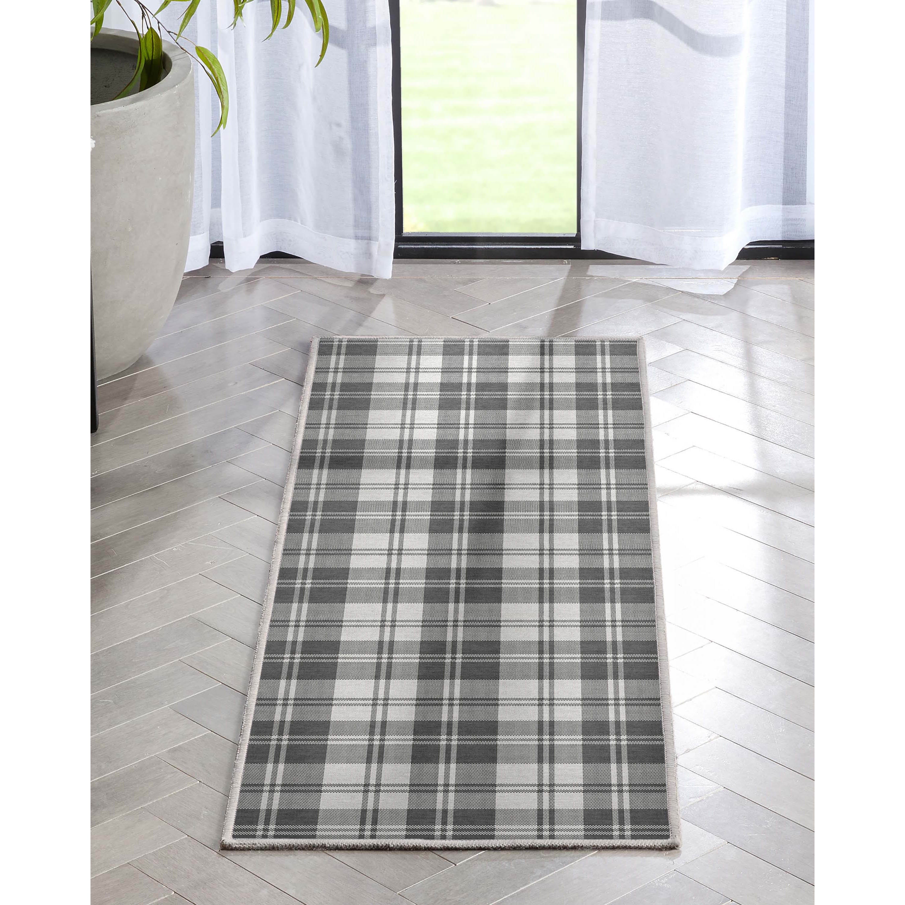 Well Woven Apollo Plaid Modern Dark Grey Flat Pile Easy to Clean 2' x 5 ...