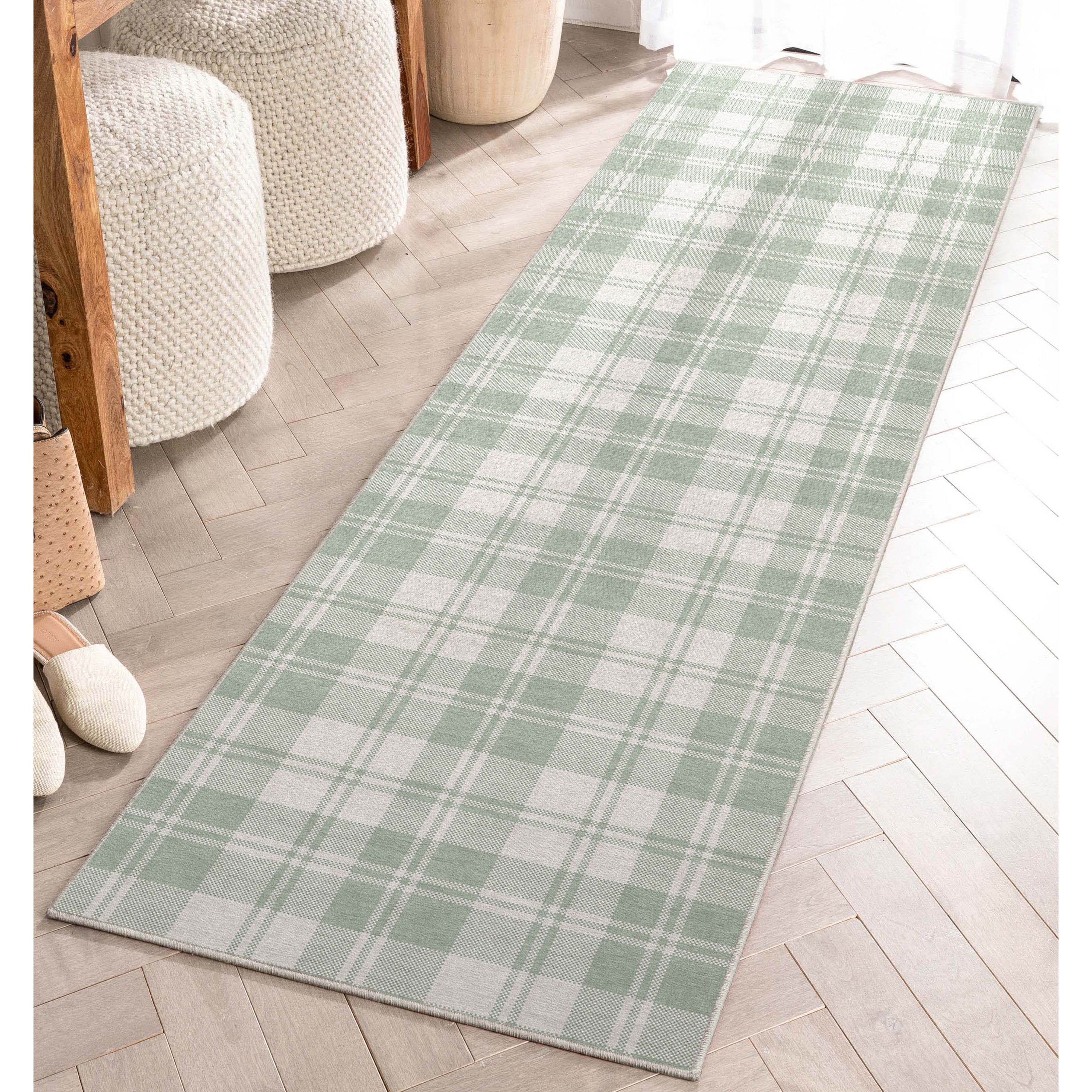 Well Woven Apollo Plaid Green Washable Runner Rug 2'3 x 7'3 for ...