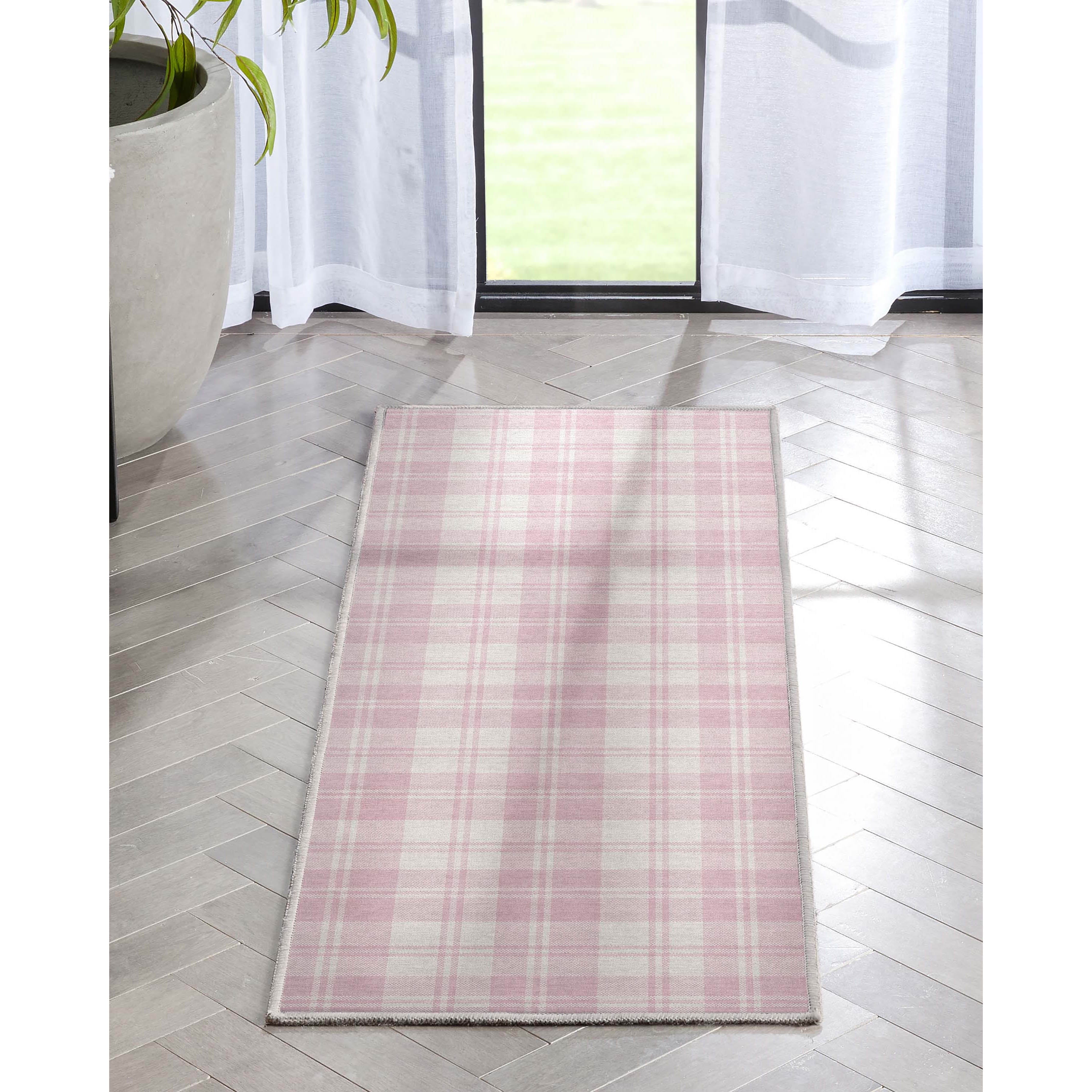 Well Woven Apollo Plaid Modern Pink Flat Pile Easy to Clean 2' x 5 ...