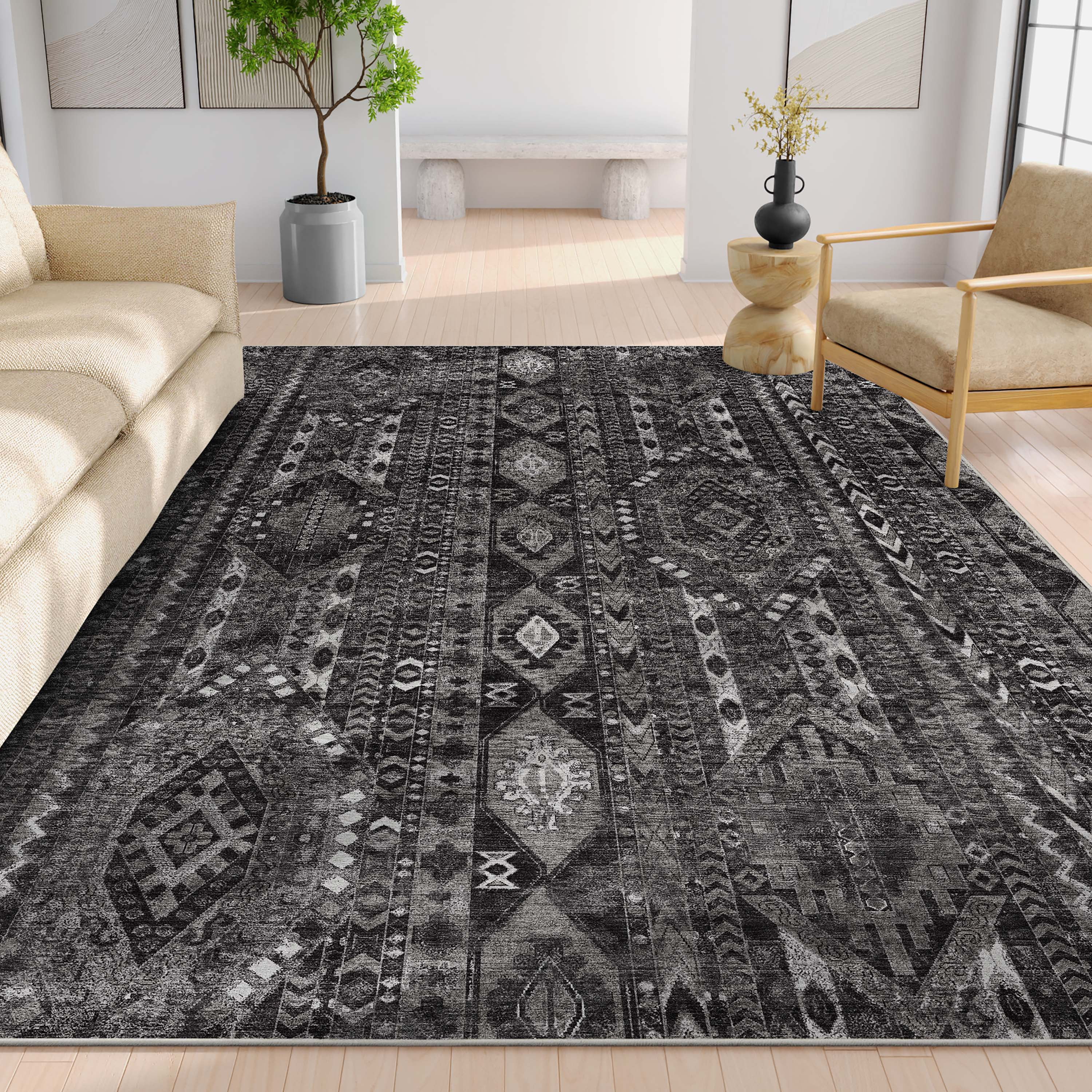 Well Woven Apollo Rodeo Vintage Medallion Tribal Black Grey Flat Pile ...