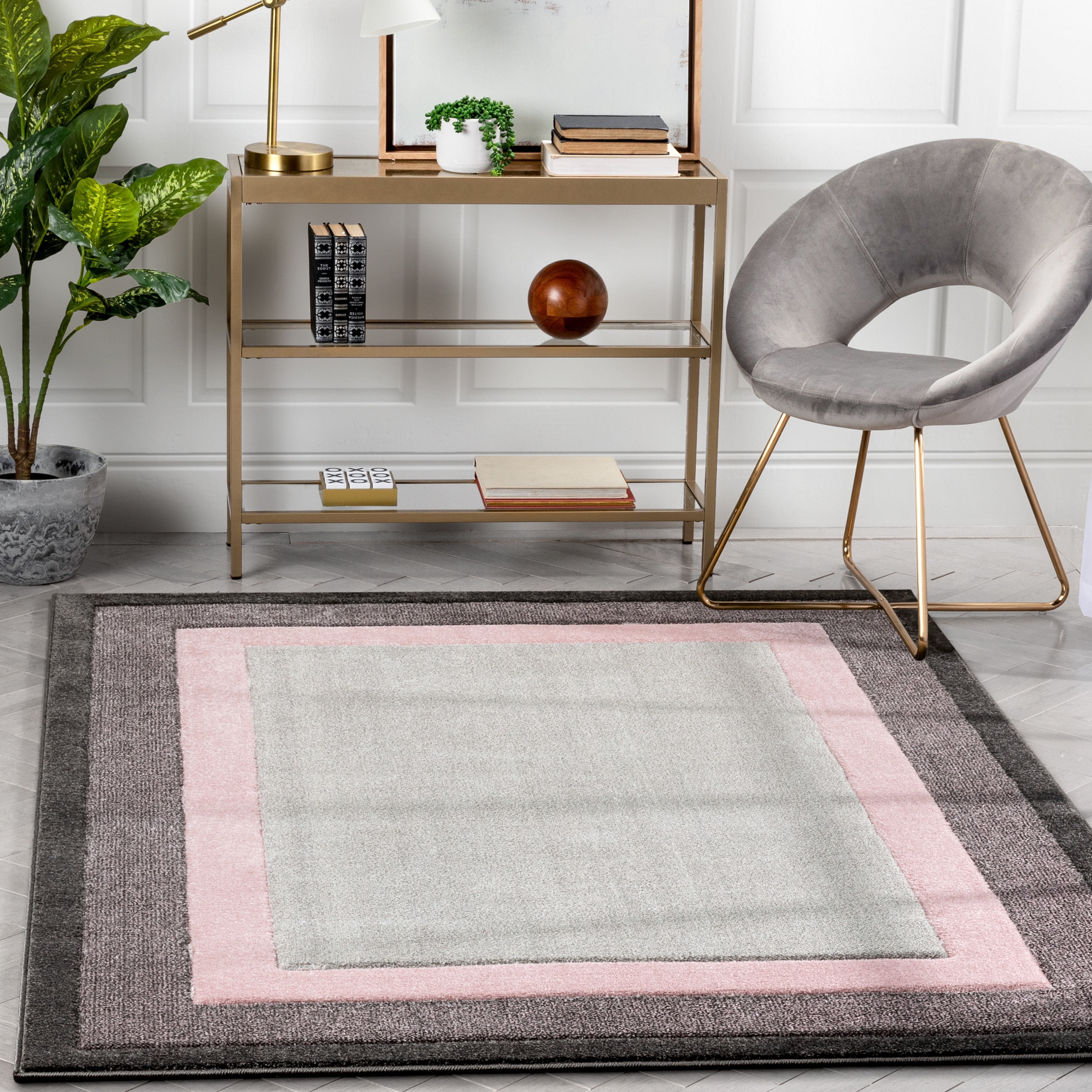 Well Woven | Arian Blush | Solid Border Geometric Modern Area Rug 3x5 ...