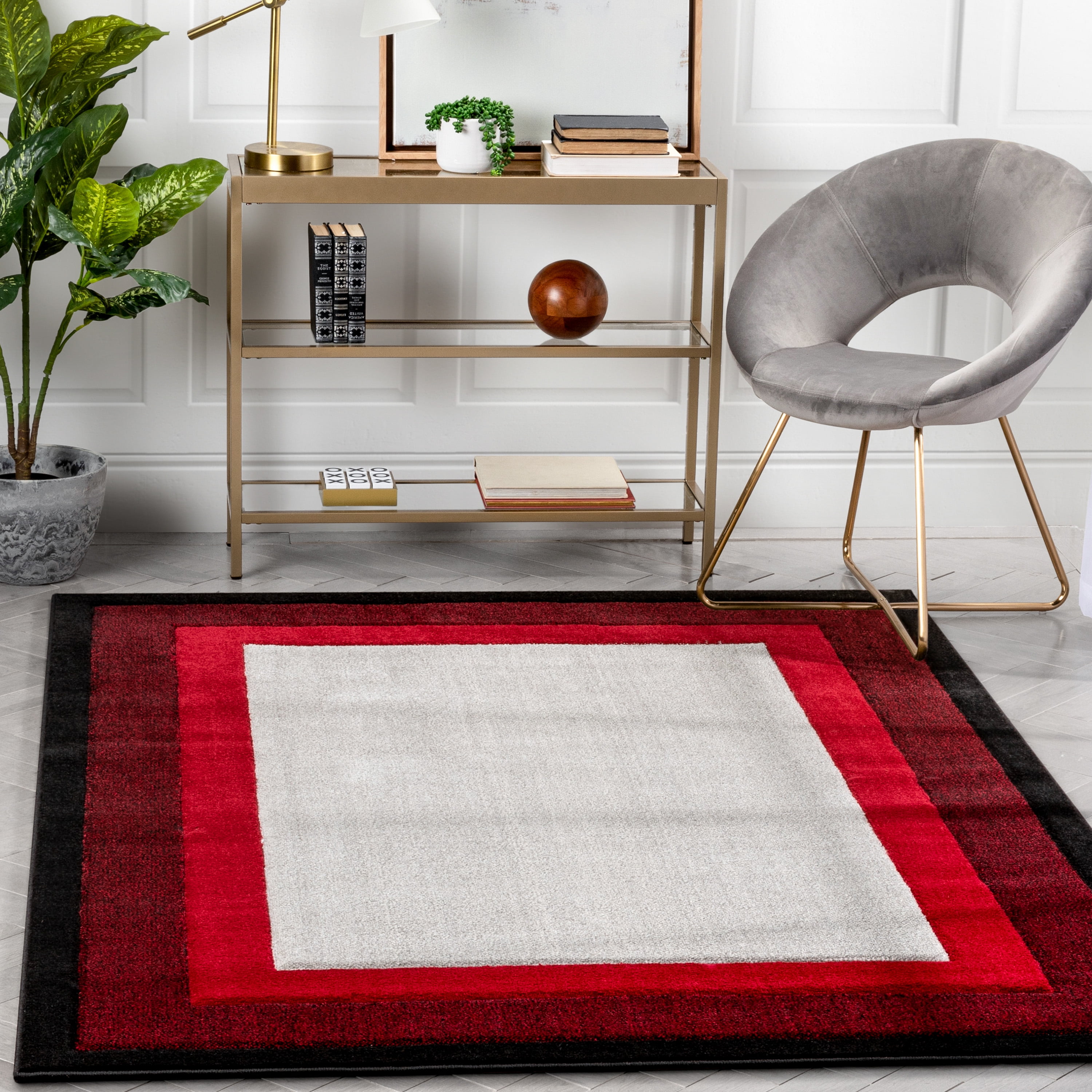 Well Woven | Arian Red | Solid Border Geometric Modern Area Rug 8x10 (7 ...