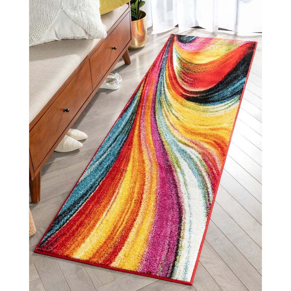 Well Woven Aurora Multi Geometric Brush Stroke Runner Rug 2'3" x 7'3 ...