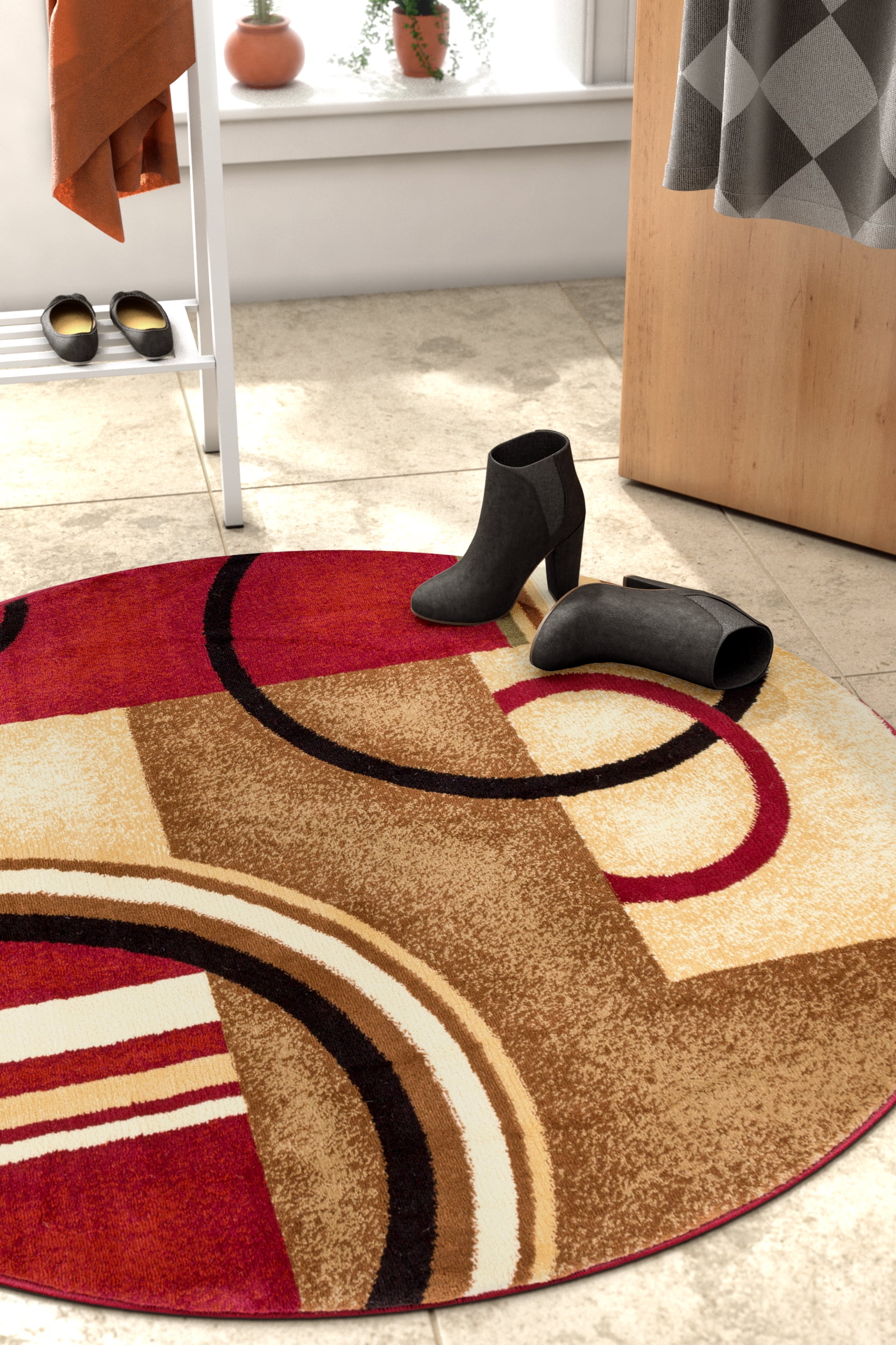 Well Woven Barclay Arcs & Shapes Modern Geometric Red 7'10" Round Rug ...