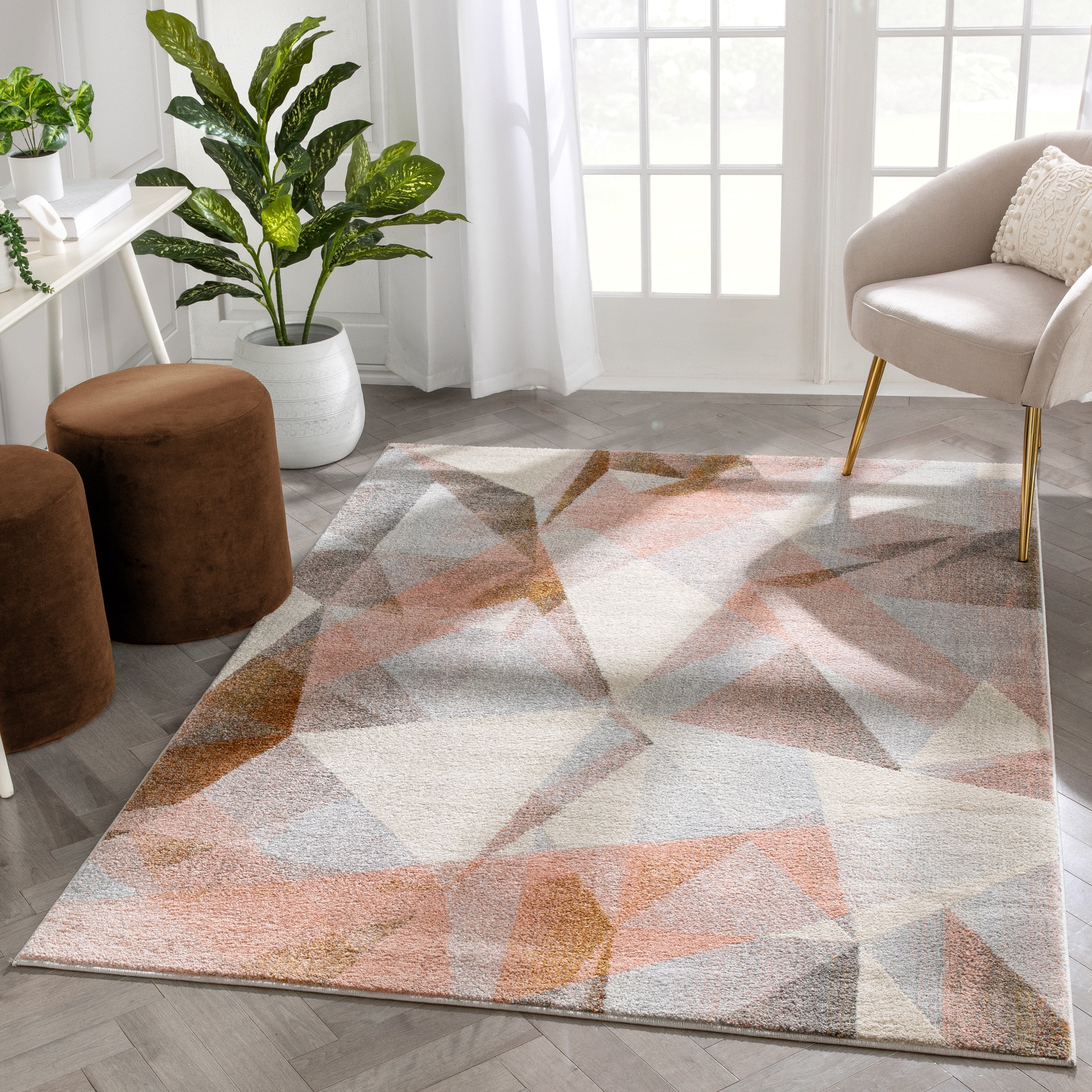 Well Woven Barra Blush Pink Multi-Modern Geometric Abstract Area Rug ...