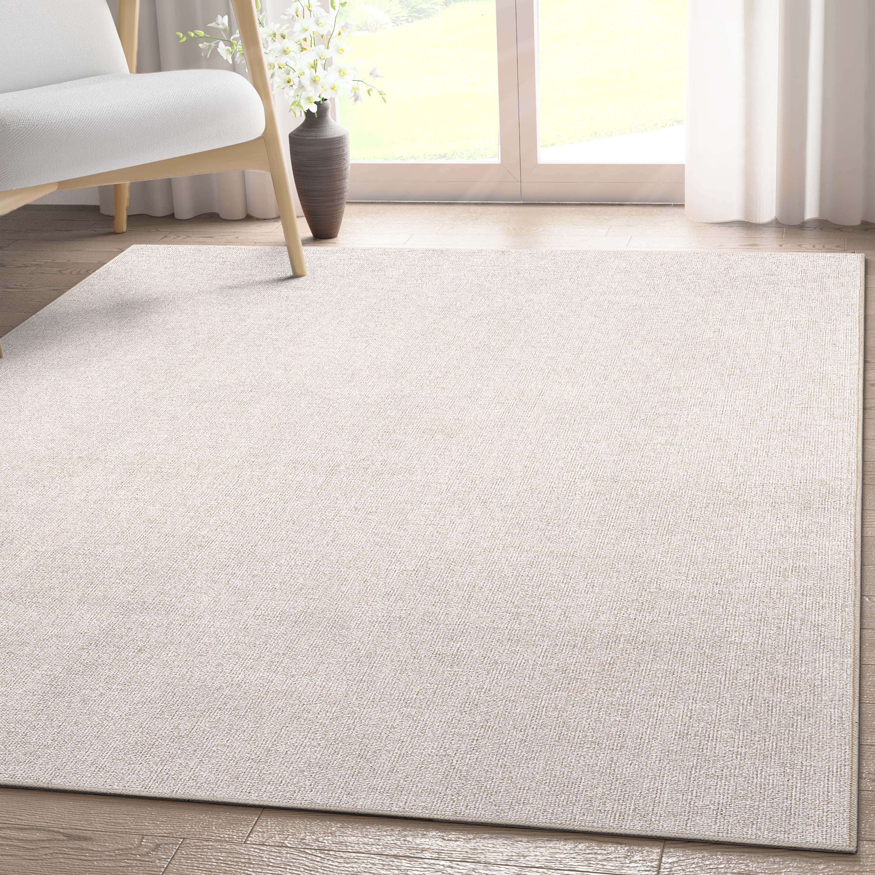 Well Woven Beige Solid Color 7'7" x 9'10" Area Rug Contemporary Flat ...