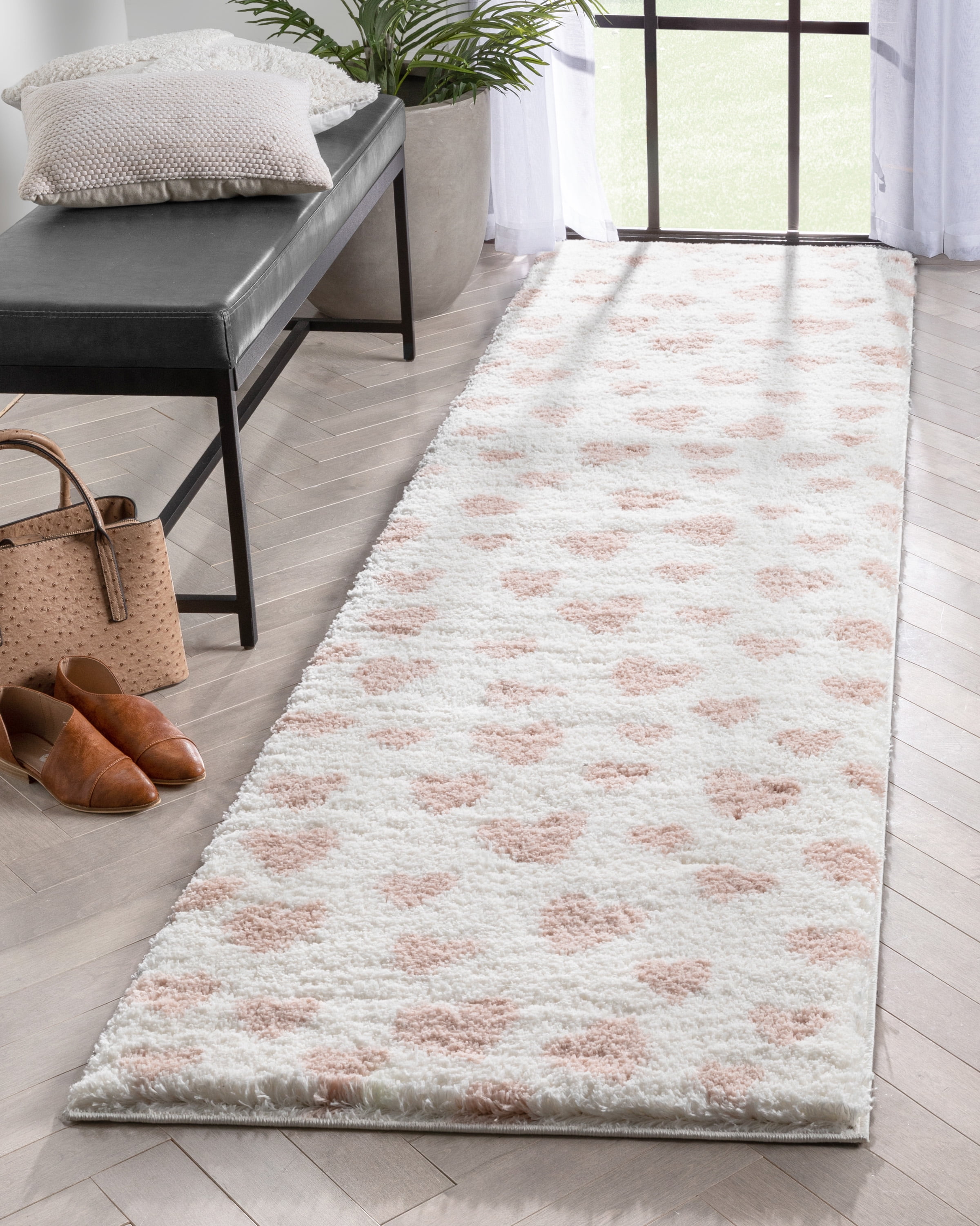 Well Woven Big HeartsIvory Pink Hearts Stain-Runner Rug (2'7" x 9'10 ...