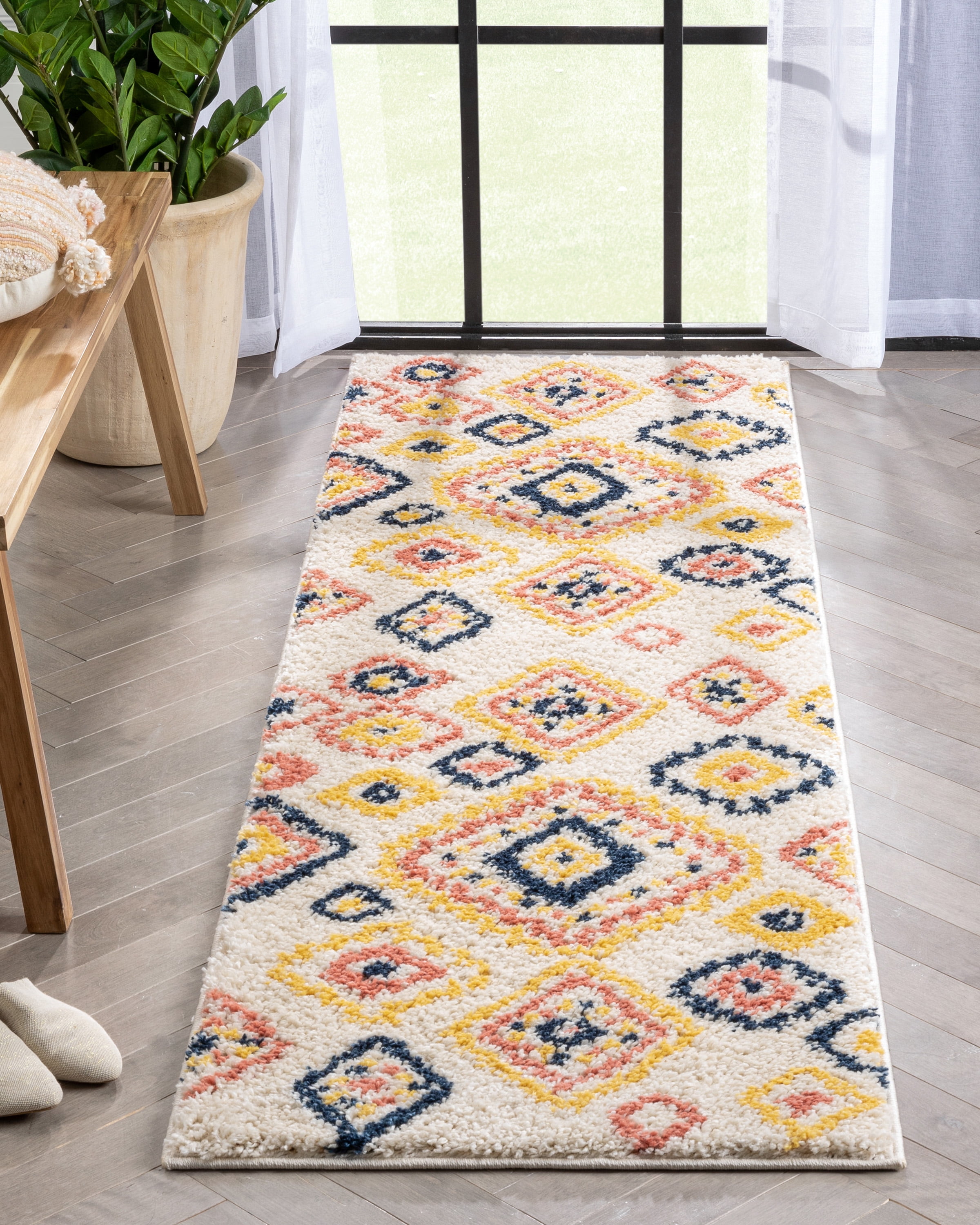 Well Woven Blarna Ivory Multi Tribal Diamonds Retro Shag Runner Rug 2x7 ...