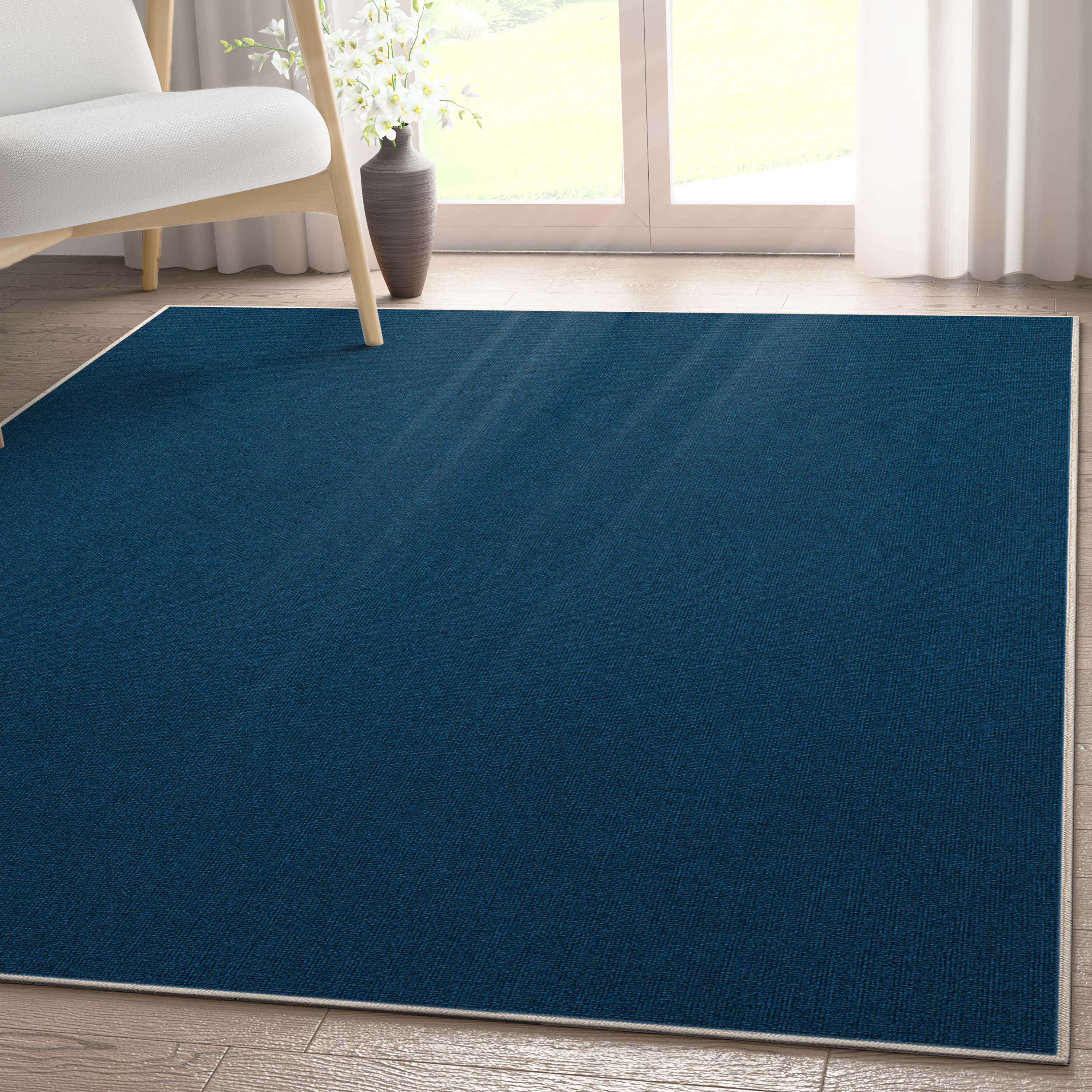 Well Woven Blue Solid Color 5'3" x 7'3" Area Rug Contemporary Flat ...