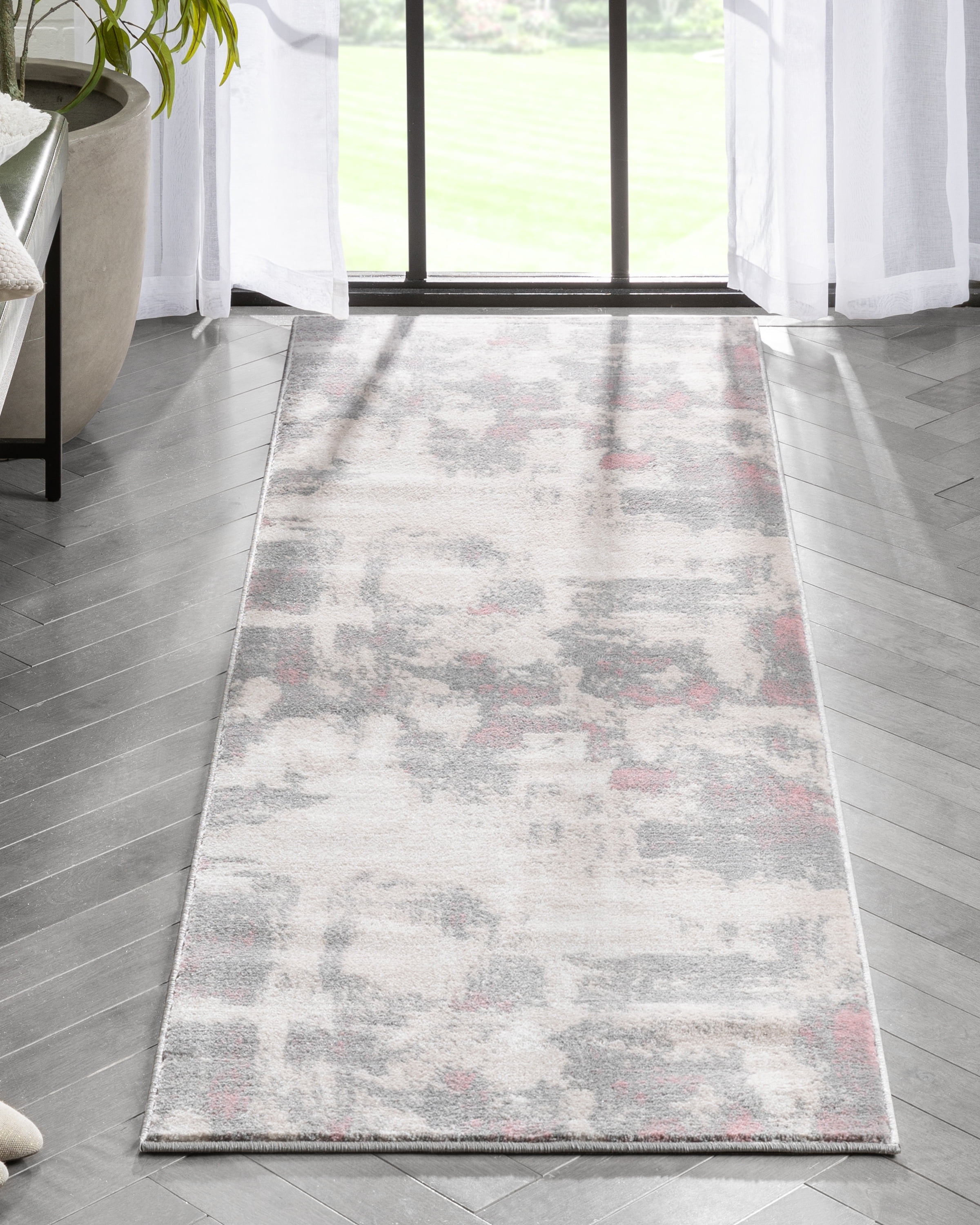 Well Woven Caila Grey & Blush Brush Stroke Abstract Geometric Runner ...