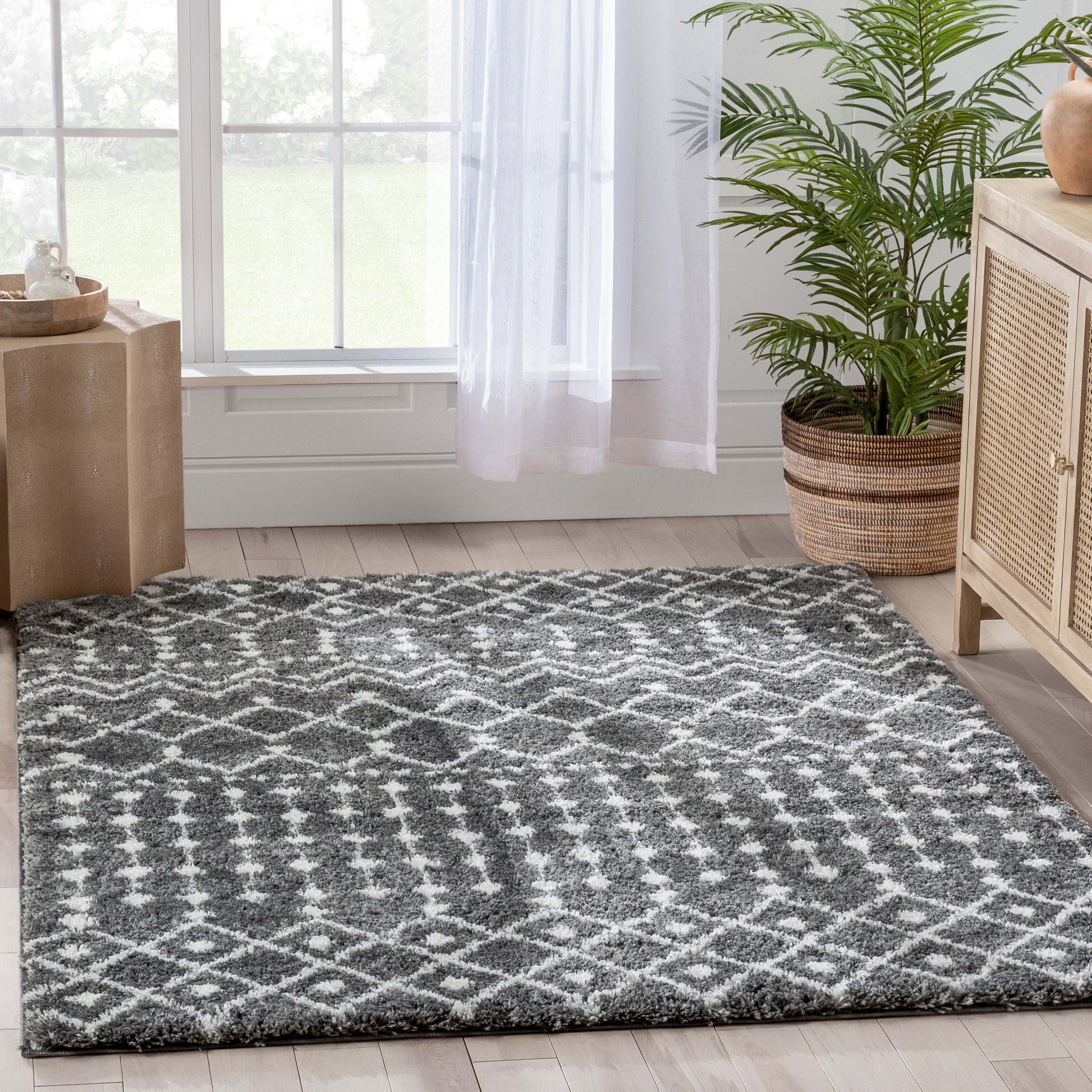 Well Woven Cambrana 7'10" x 9'10" Grey Moroccan Lattice Thick Shag Area ...