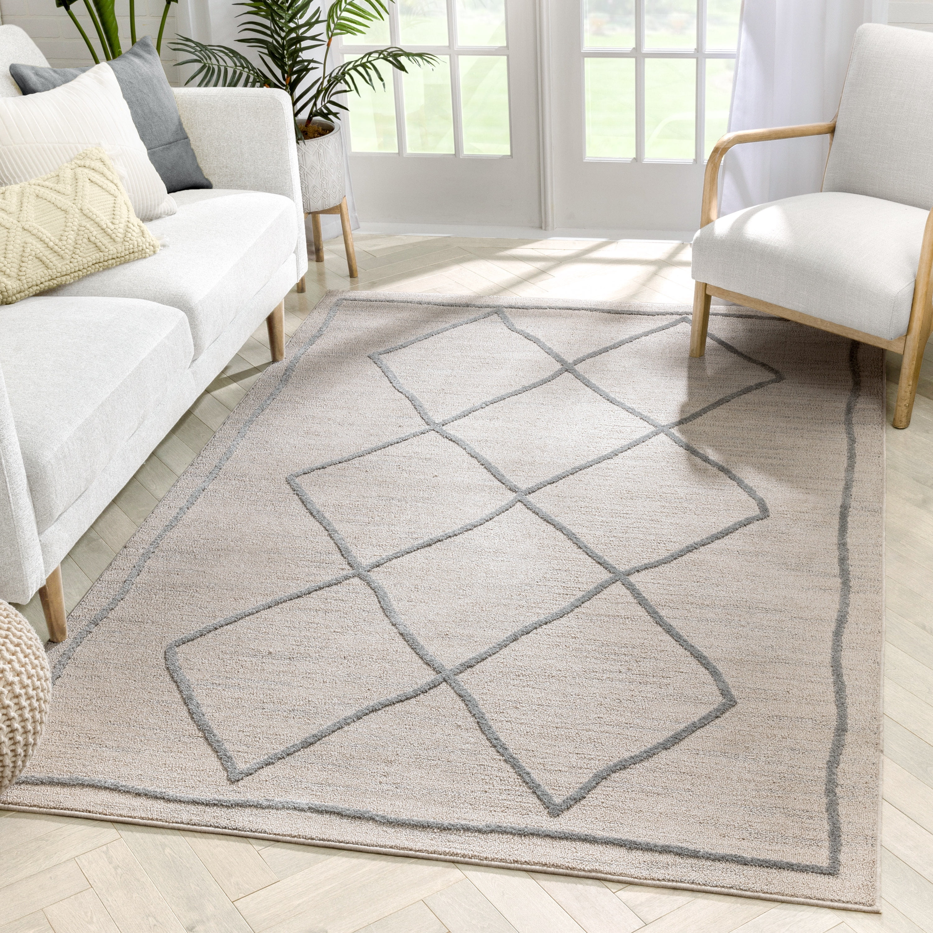 Well Woven Cara Beige Moroccan Diamond Trellis Indoor Area Rug 5x7 (5'3 ...
