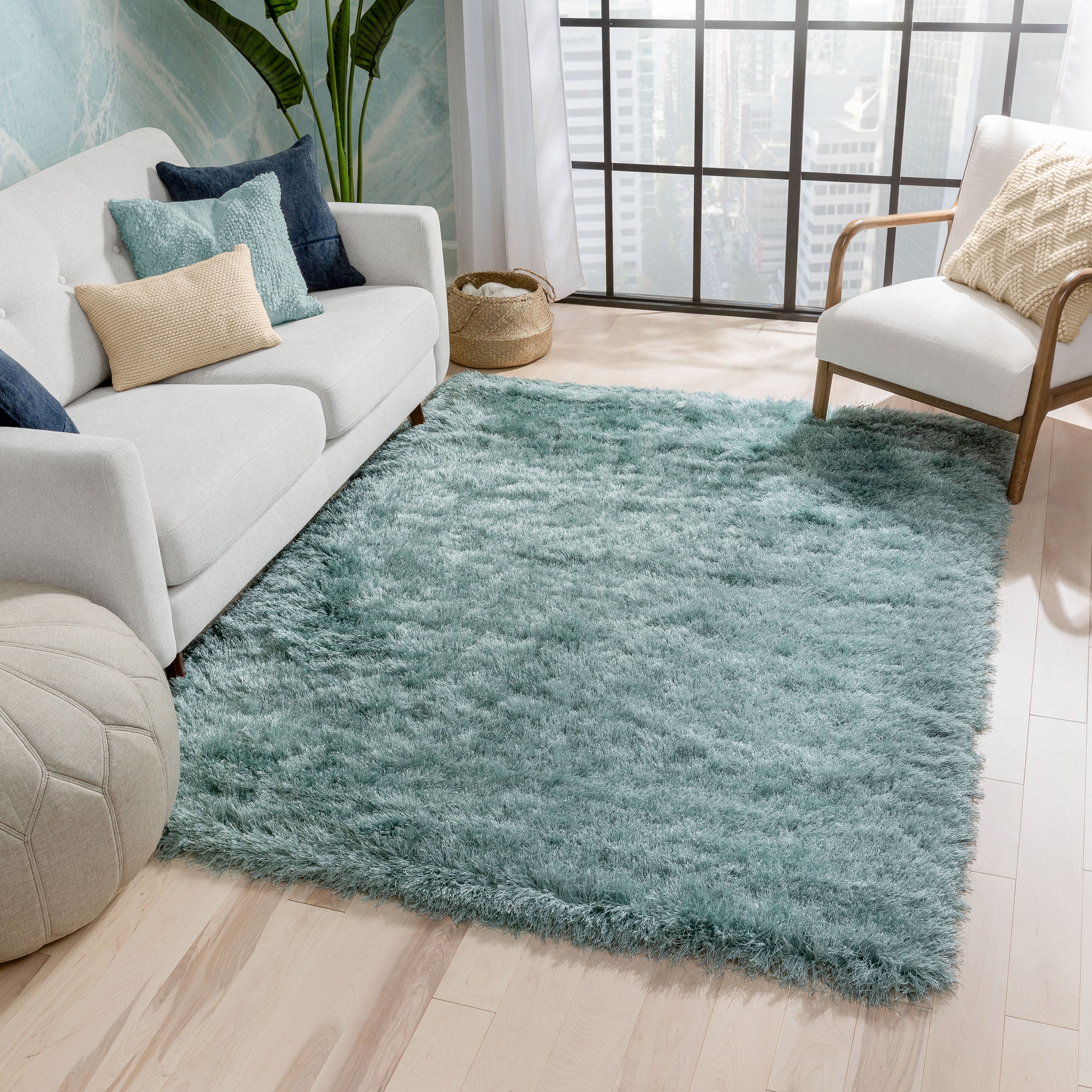 Well Woven Chie Light Blue Kuki Collection Ultra Shag Rug (3'11" x 5'3 ...