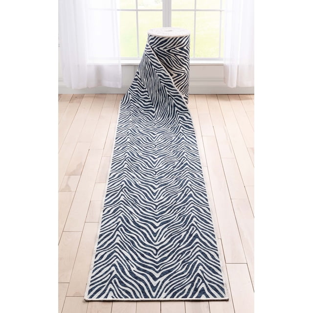 Well Woven Custom Size Runner - 27" x 10' Runner - Zebra Stripe Blue ...