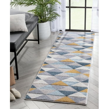 Well Woven Belli Blue Modern Geometric Geometric Dots Boxes Runner Rug ...