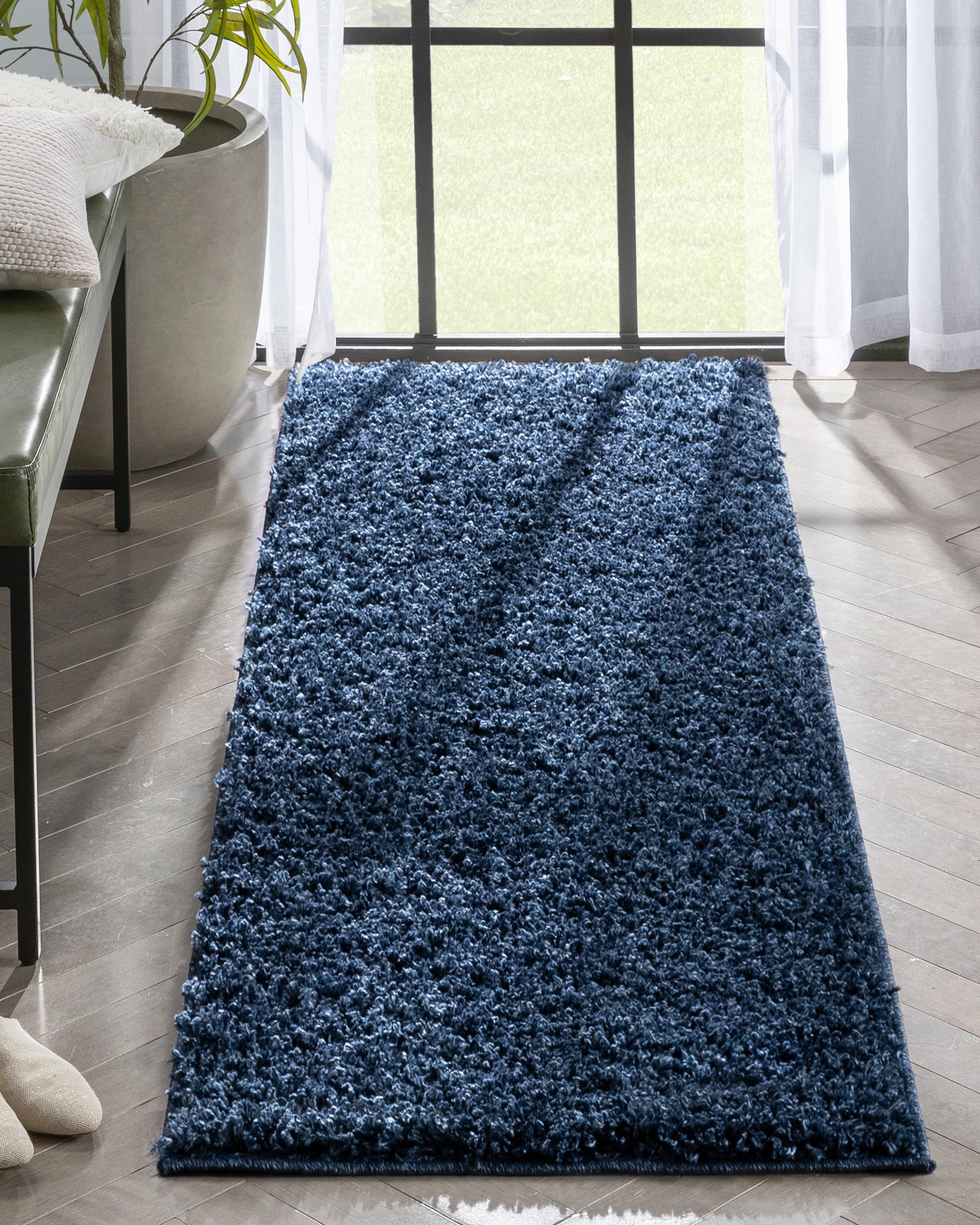 Well Woven Emerson Shag Dark Blue Runner Rug, Textured, 2'3" x 7'3 ...