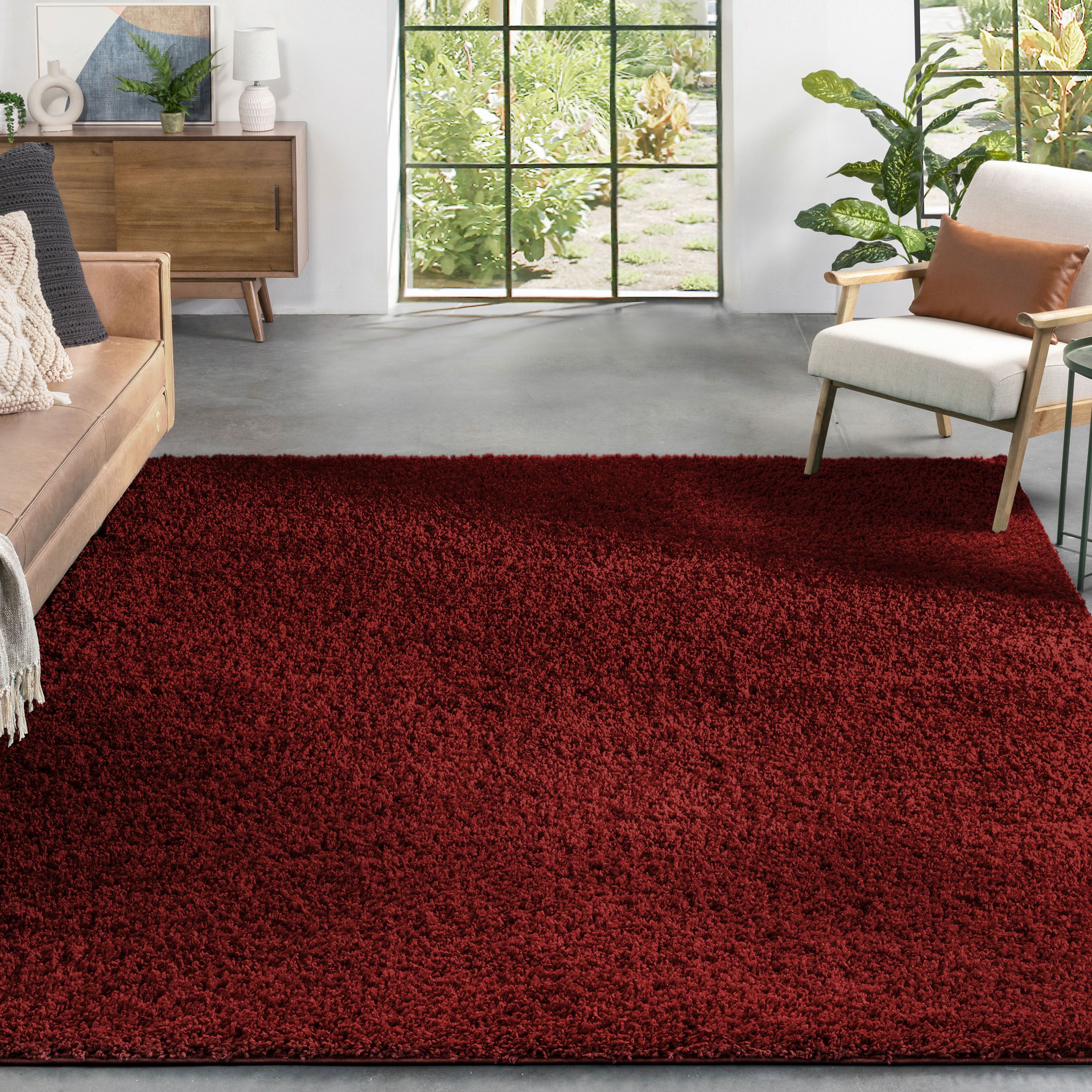 Well Woven Emerson Shag Area Rug, Deep Red, Textured, 6'7" x 9'6 ...
