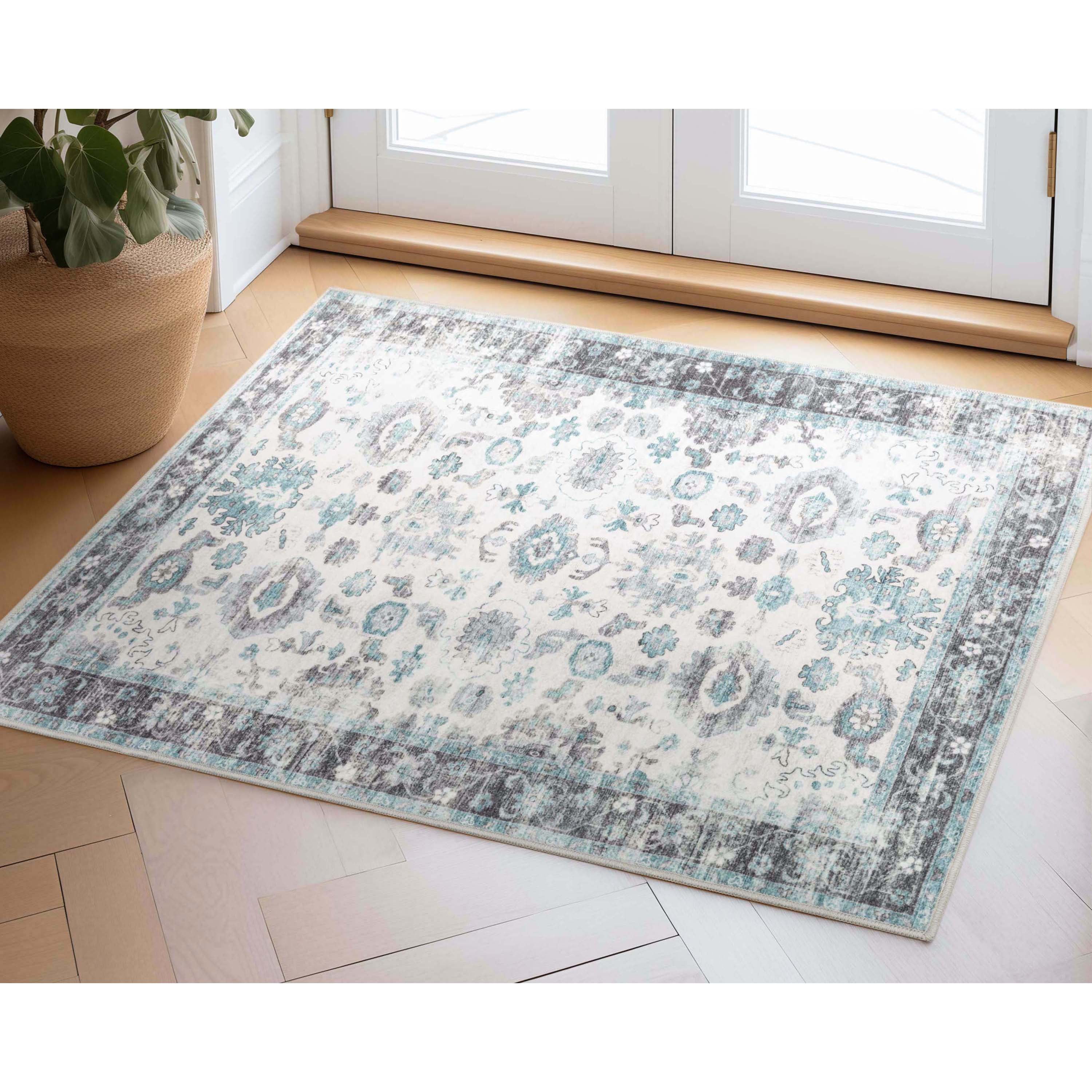 Well Woven Elle Basics Gala Vintage Oriental Botanical Border Ivory 2' x 3' Area Rug Non-Slip ...