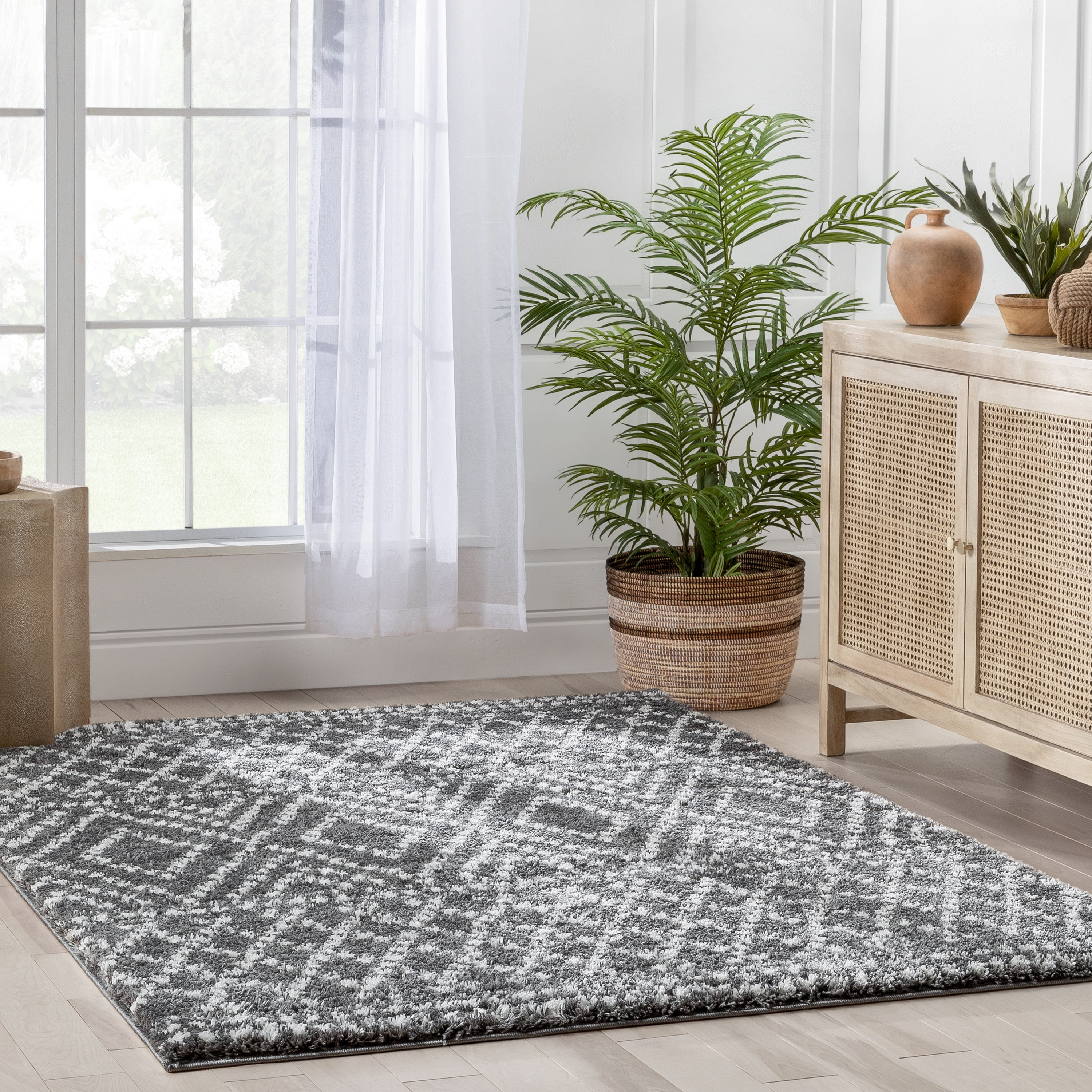 Well Woven Eova 7'10" x 9'10" Grey Moroccan Diamond Thick Shag Area Rug ...