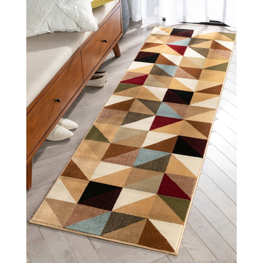 Well Woven Ermine Multi Boxes & Triangles Geometric Pattern Runner Rug ...