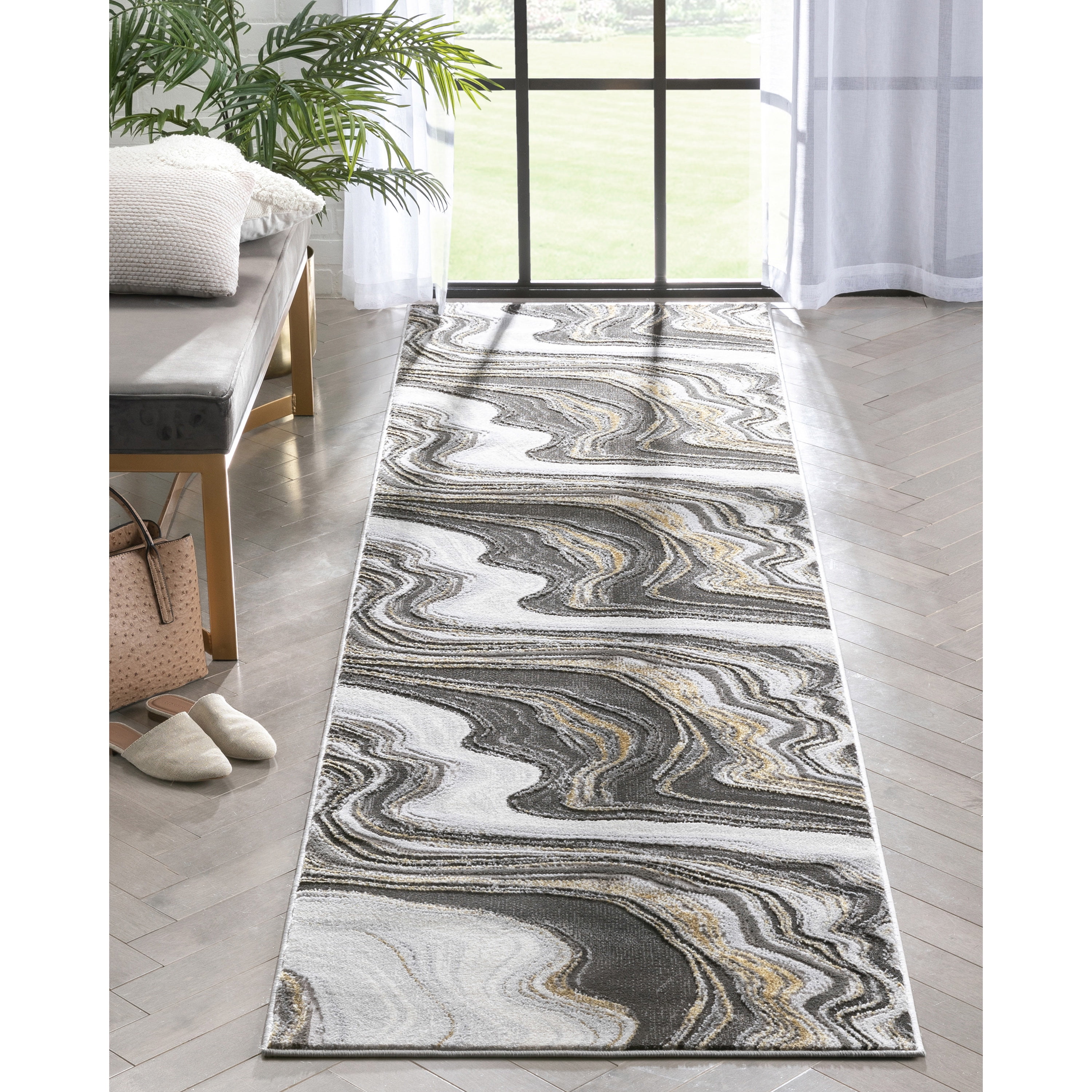 Well Woven Fairmont Warren Modern Glam Marble Pattern Grey 2'7" x 9'10 ...
