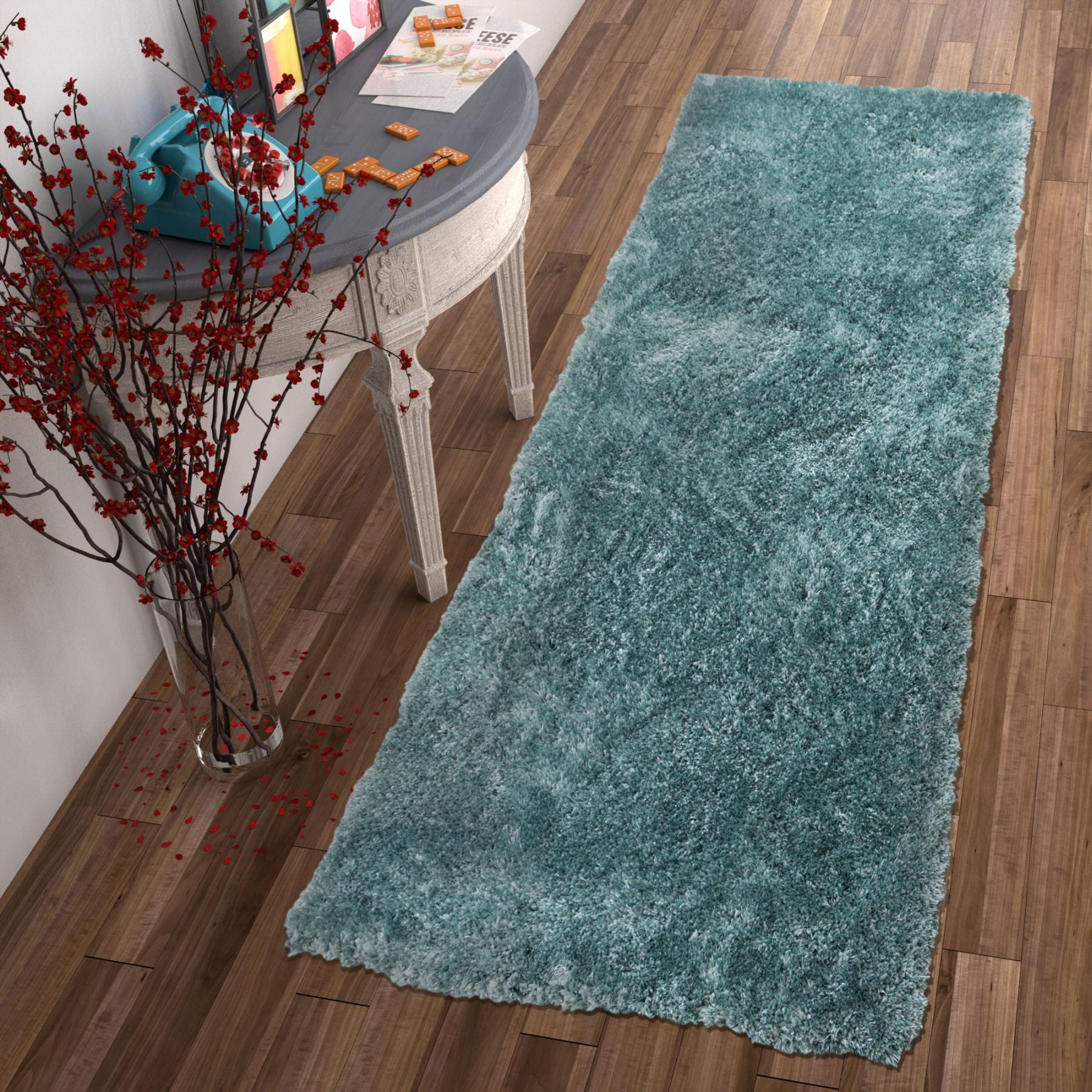 Well Woven Feather Liza Shag Blue Runner Rug - Walmart.com