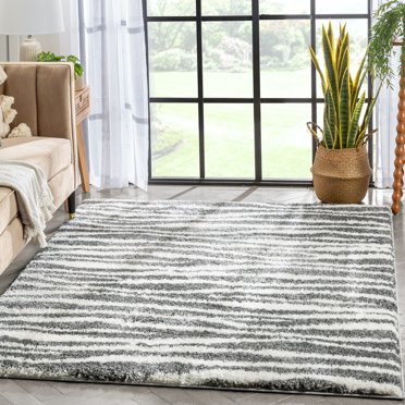 Modern Animal Print 5x7 (5' x 7'2'') Area Rug Shag Zebra Black & Ivory ...