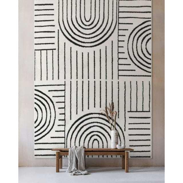 Well Woven Feliz Boho Rainbow Modern Geometric Ivory Black 5'3" x 7 ...