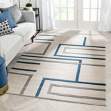 Well Woven Fiora Blue Modern Geometric Stripes & Boxes Pattern Area Rug ...