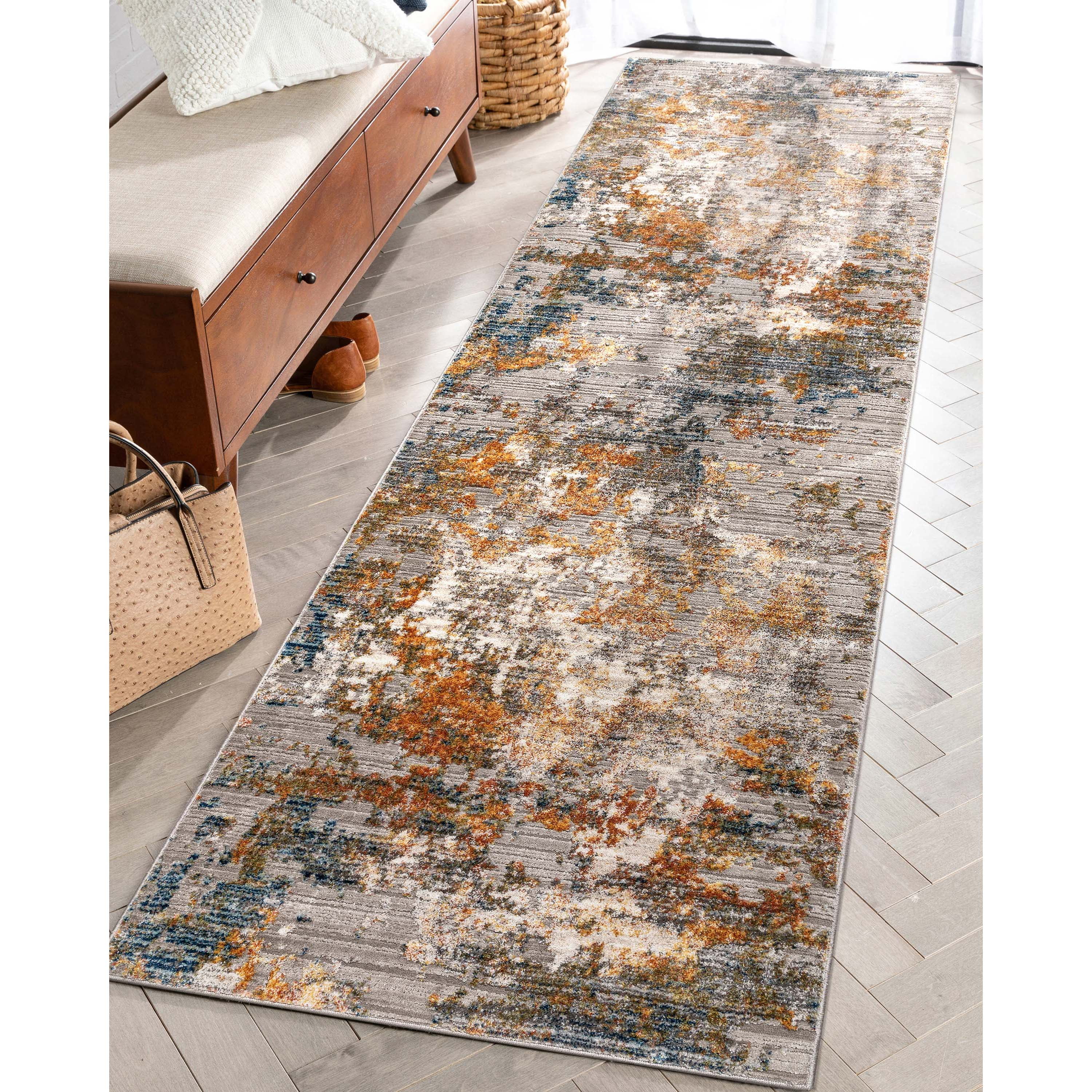Well Woven Abstract Grey Multi Distressed Modern 2'7" x 9'3" Runner Rug ...