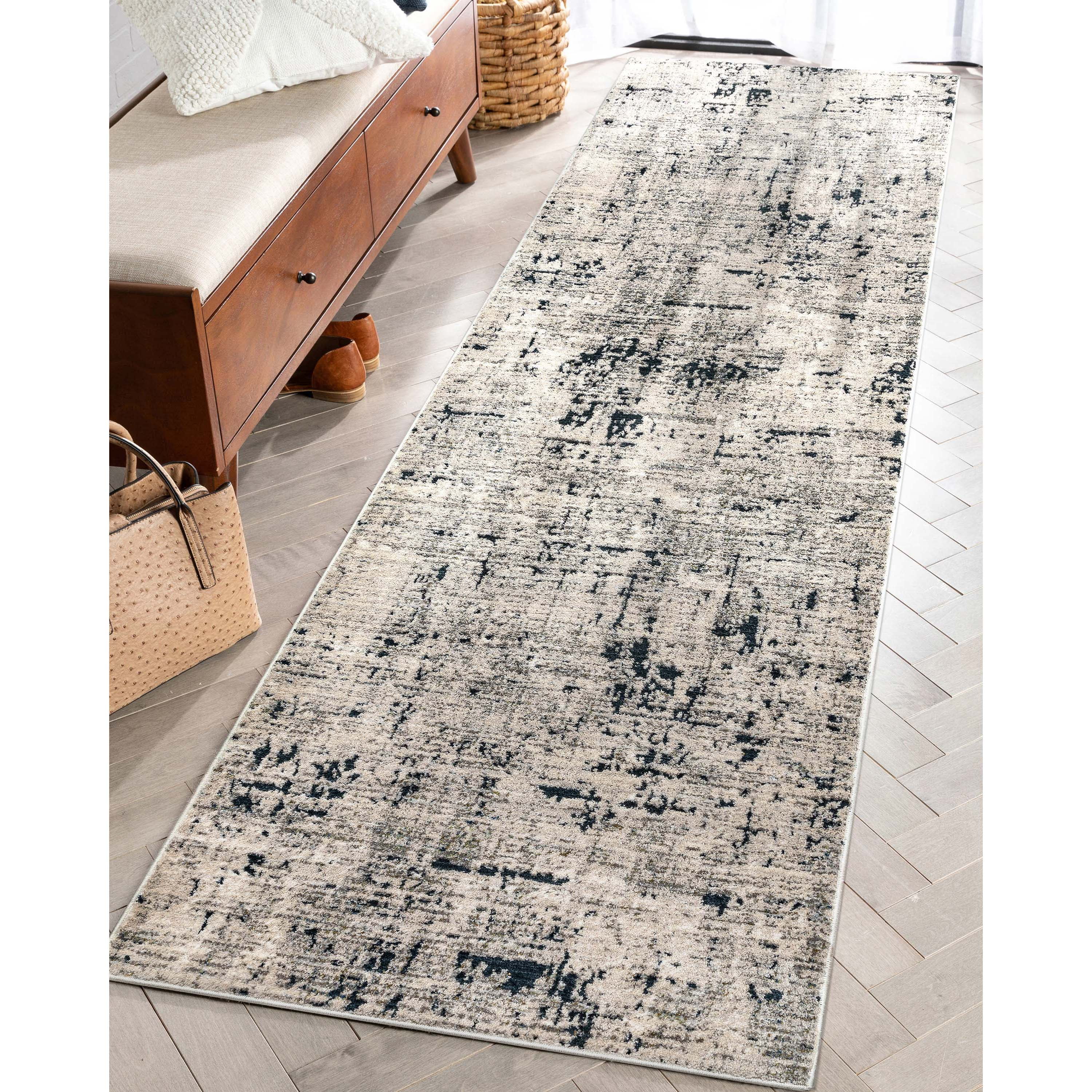 Well Woven Abstract Grey Navy Distressed Modern 2'7" x 9'3" Runner Rug ...