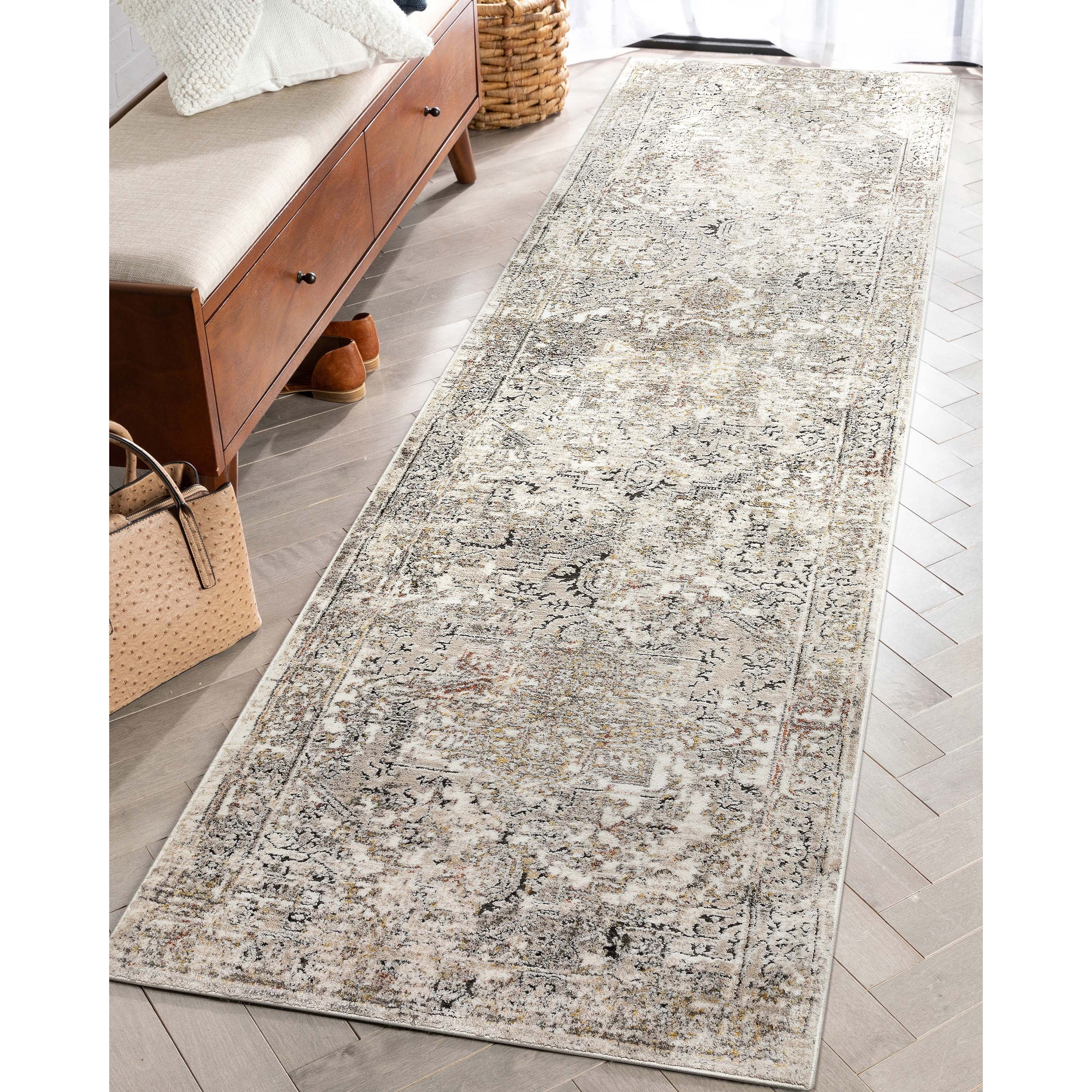 Well Woven Heriz Medallion Grey Ivory Modern Vintage 2'7" x 9'3" Runner ...