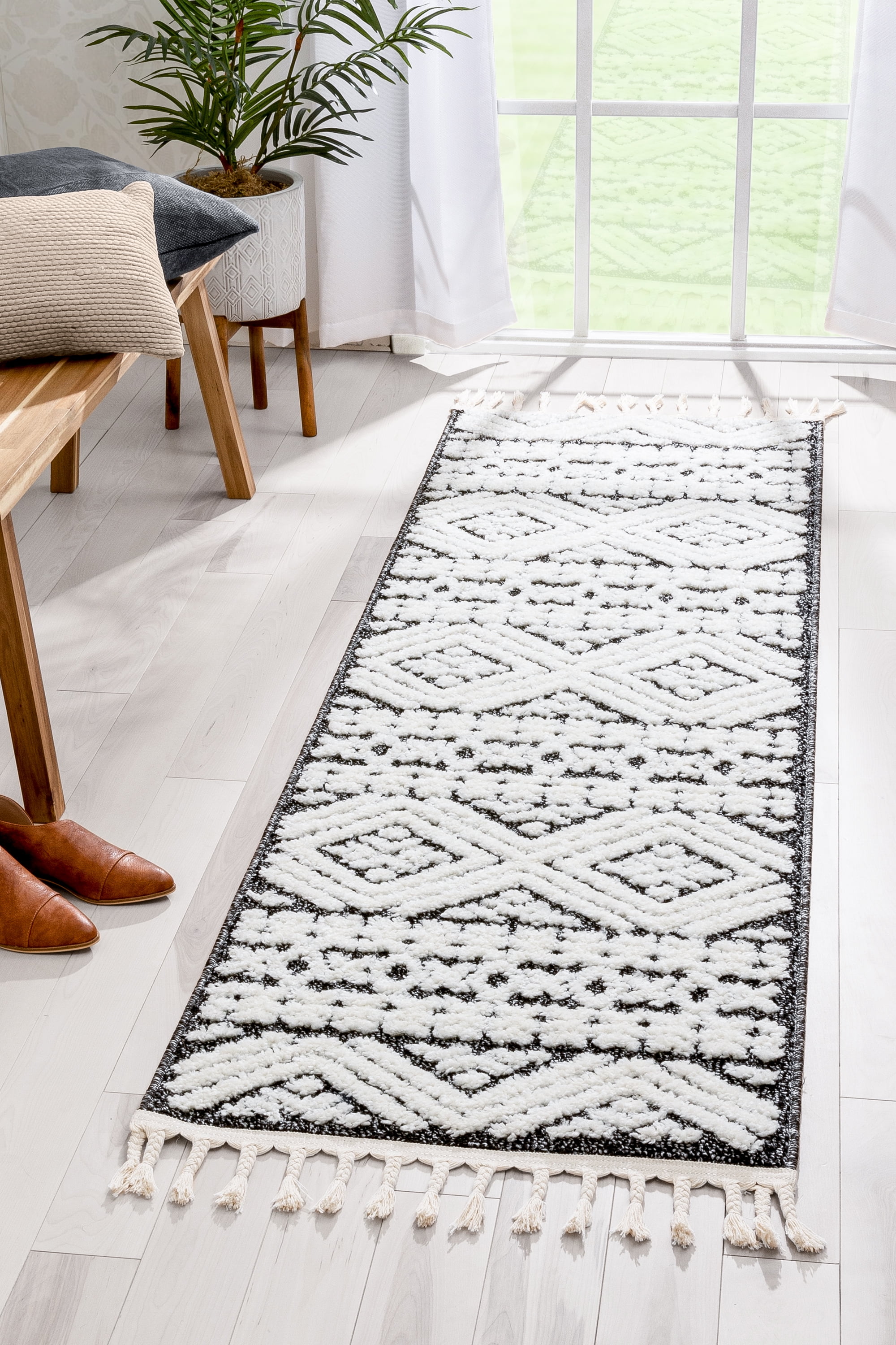 Well Woven Illana Dark Grey White Tribal Ethnic High-Lo Textured ...