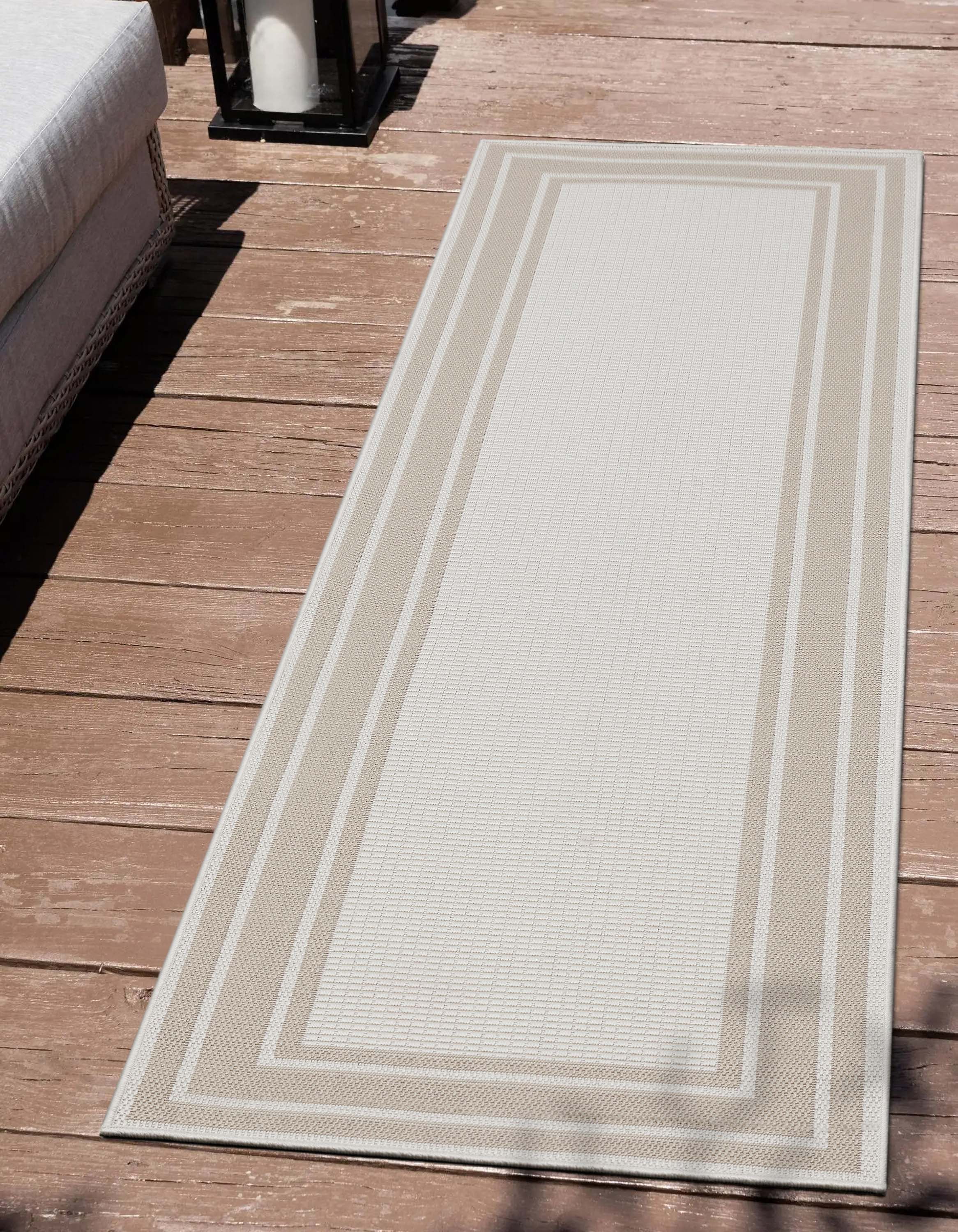 Well Woven Indoor/Outdoor Runner Rug 2'7" x 9'10" Perry Ivory Striped ...