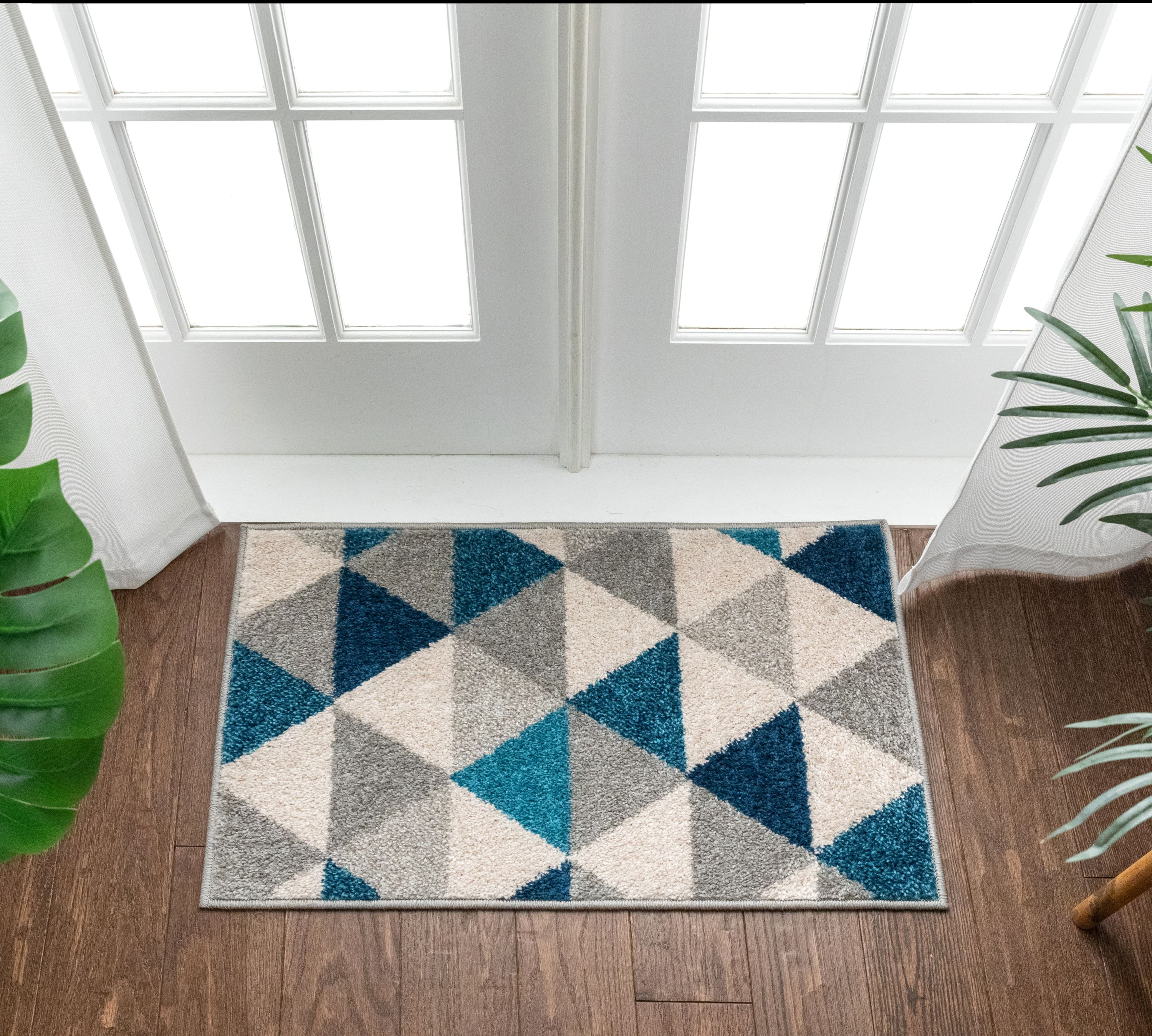 Well Woven Isometry Blue & Grey Modern Geometric Triangle Pattern 2 x 3 ...