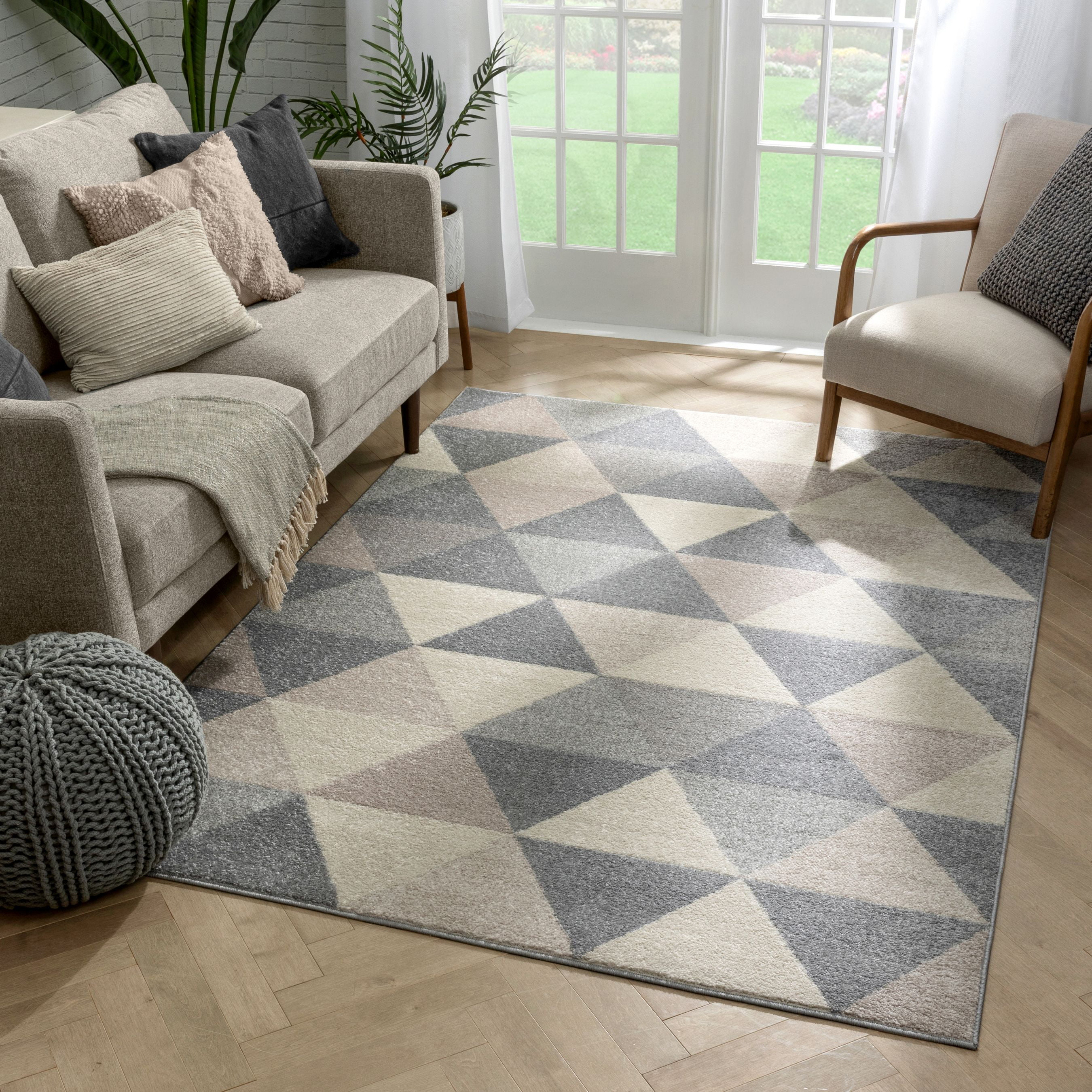 Well Woven Isometry Geometric Grey Triangle Area Rug 3x5 (3'11" x 5'3 ...