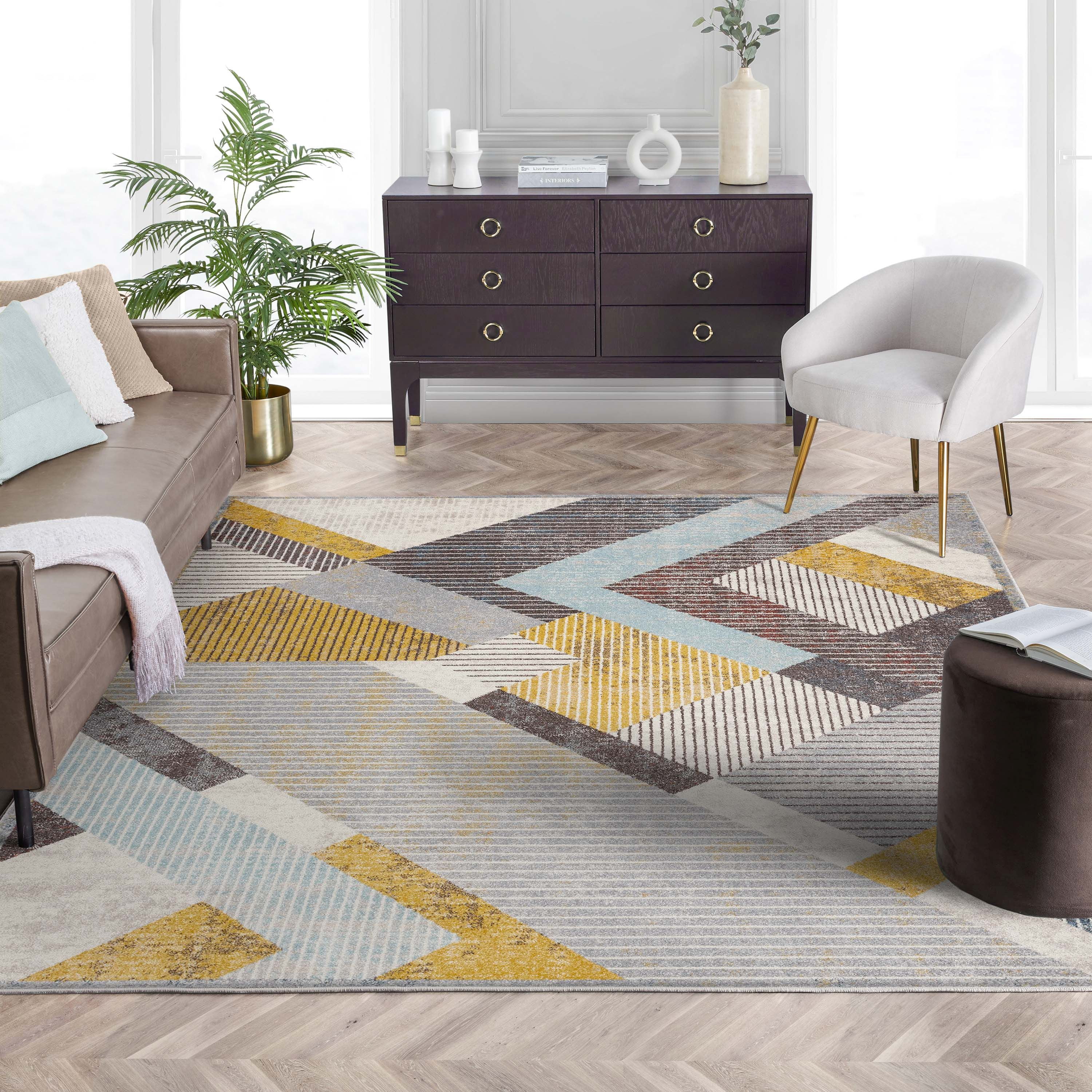 Well Woven Jayce Grey Modern Geometric Boxes & Shapes Pattern Area Rug ...