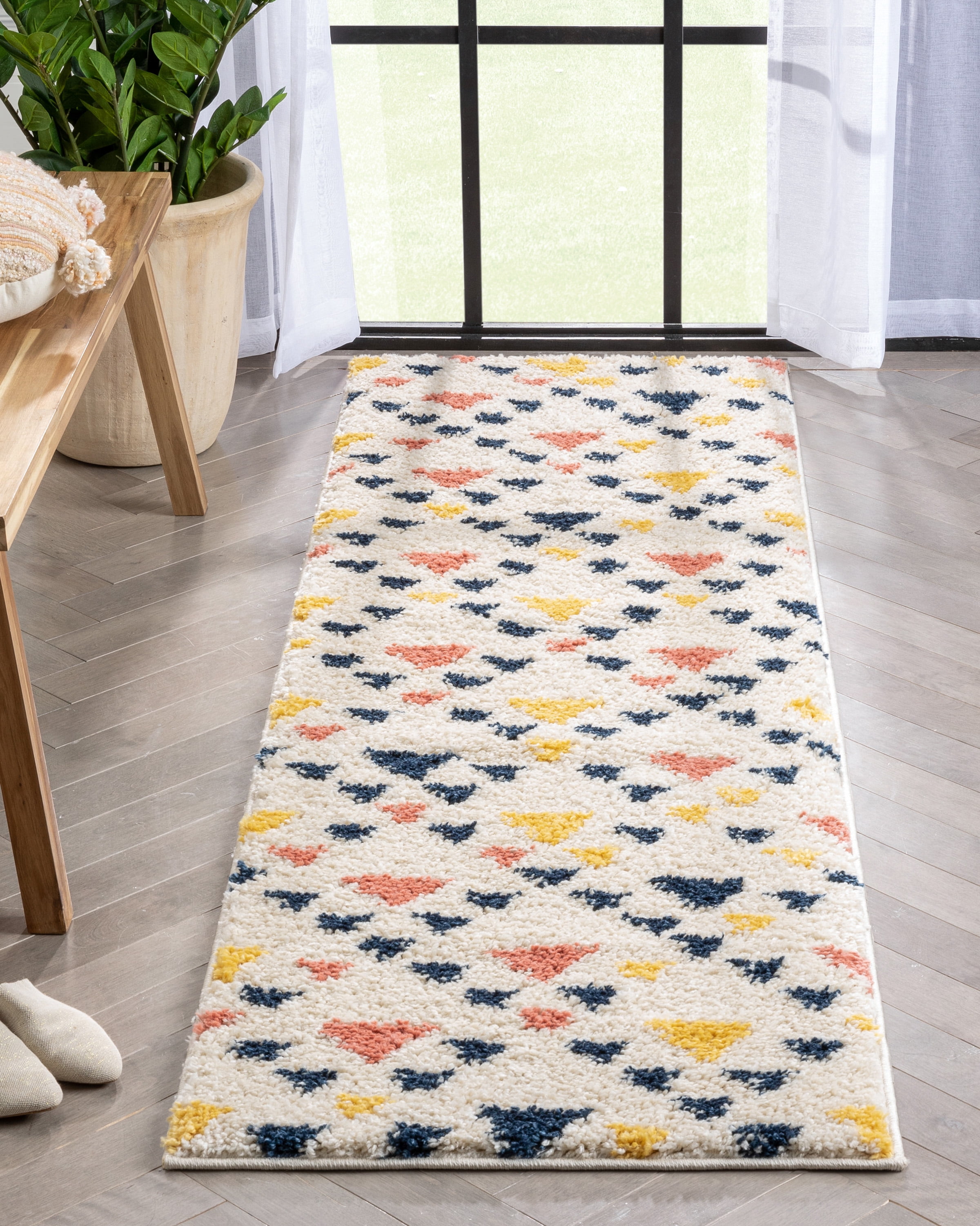 Well Woven Jexa Ivory Multi Triangles Geometric Retro Shag Runner Rug ...