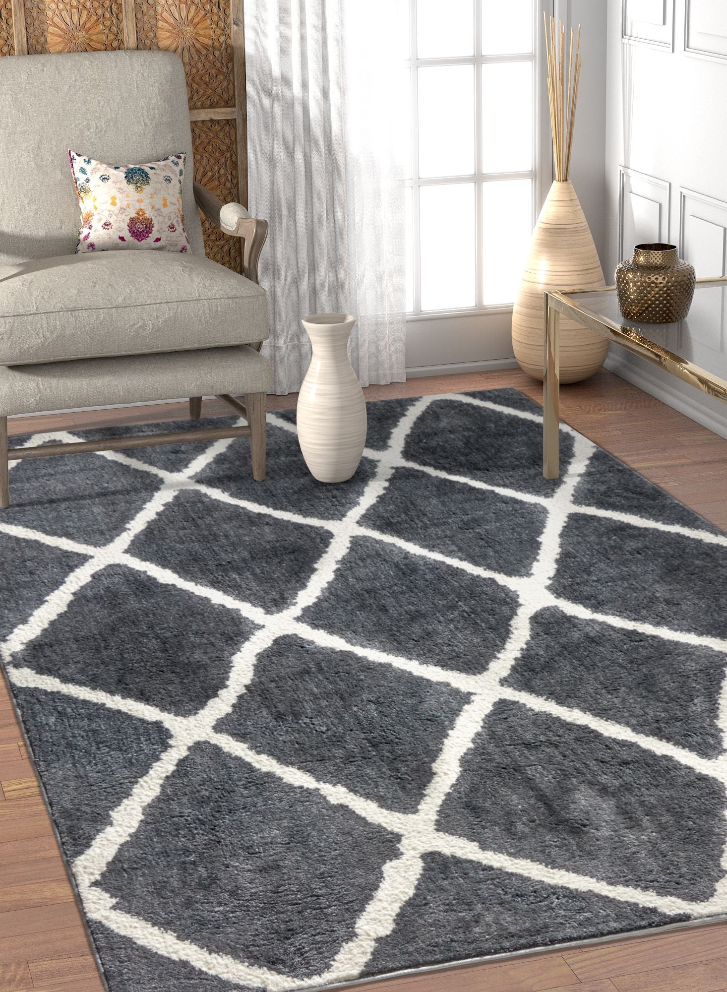 Well Woven KA-56-5 Kasper Walton Grey Modern Moroccan Trellis Soft Area ...