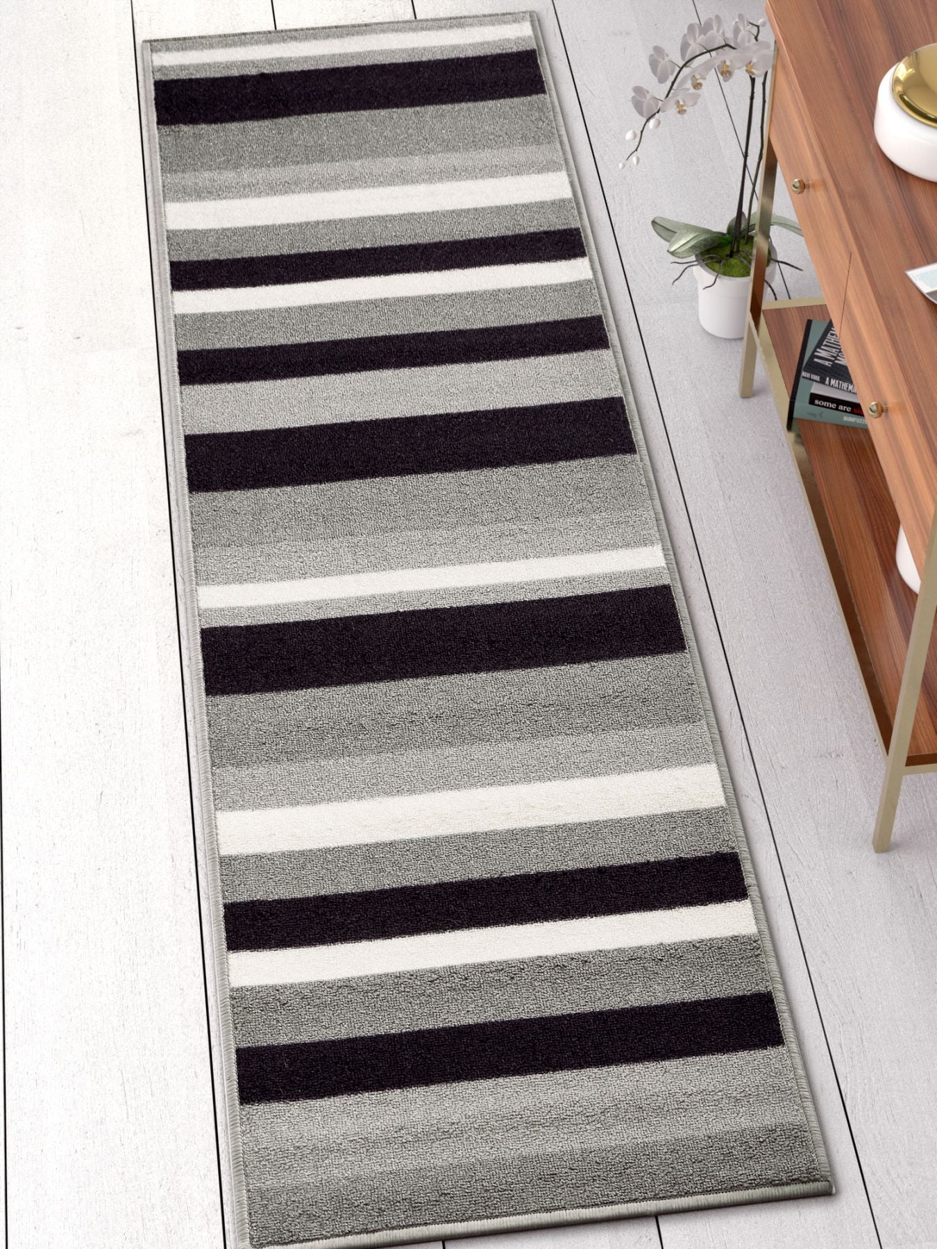 Well Woven Kings Court Uni Stripes Modern Geometric Lines Grey Machine ...