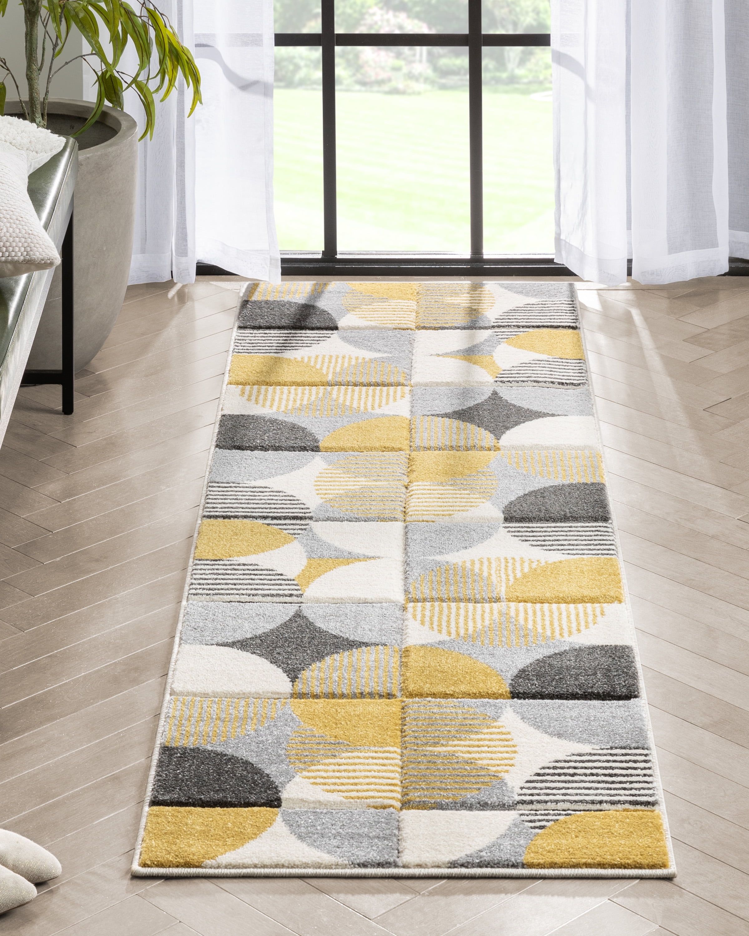 Well Woven | Landon Yellow & Grey | Circles Geometric Modern Runner Rug ...