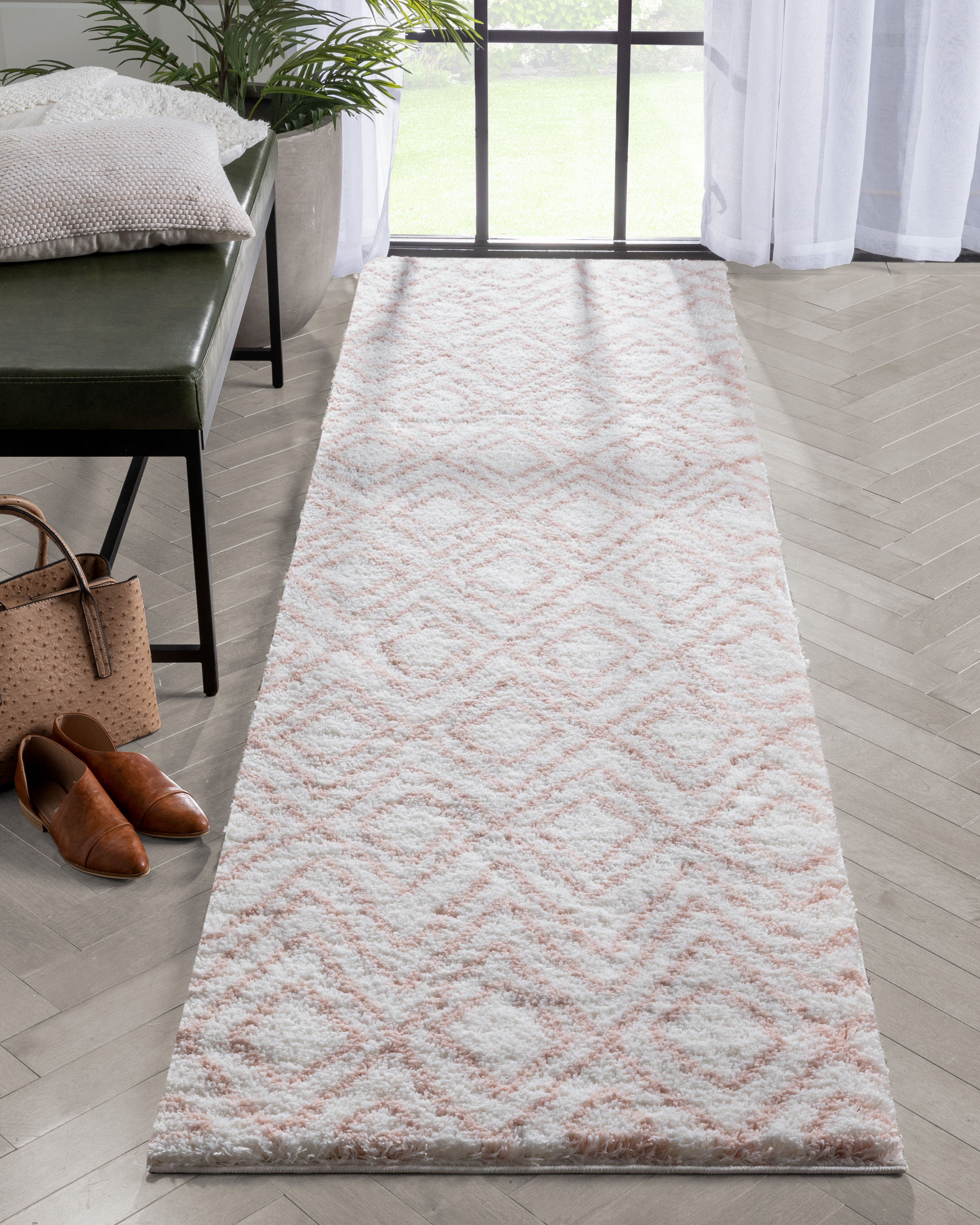 Well Woven Langone 2'7" x 9'10" Runner Blush Diamond Thick Shag Rug ...