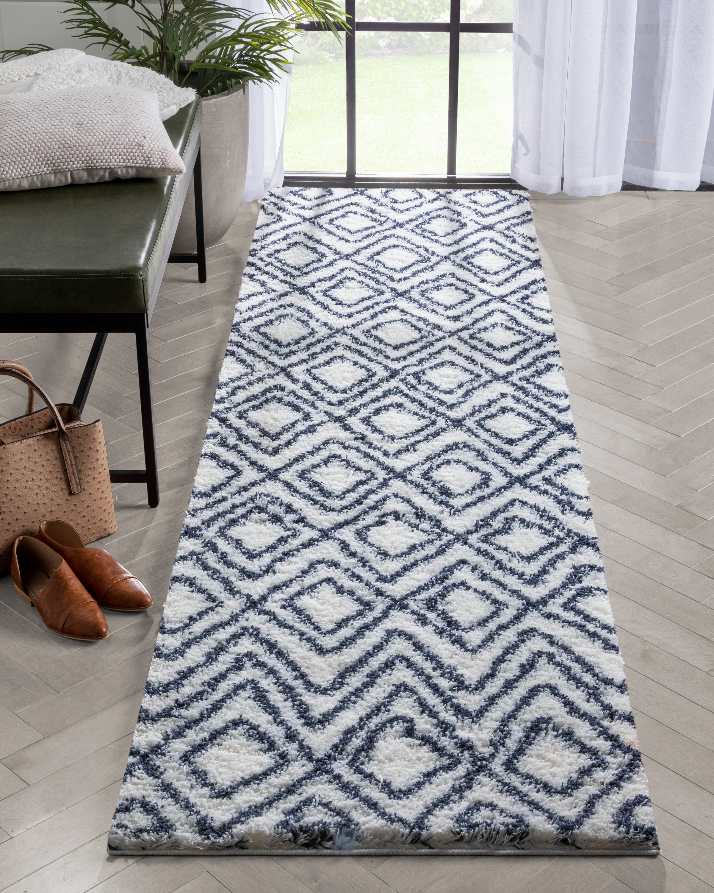 Well Woven Langone Blue Super Thick & Soft Tribal Diamond Runner Rug ...